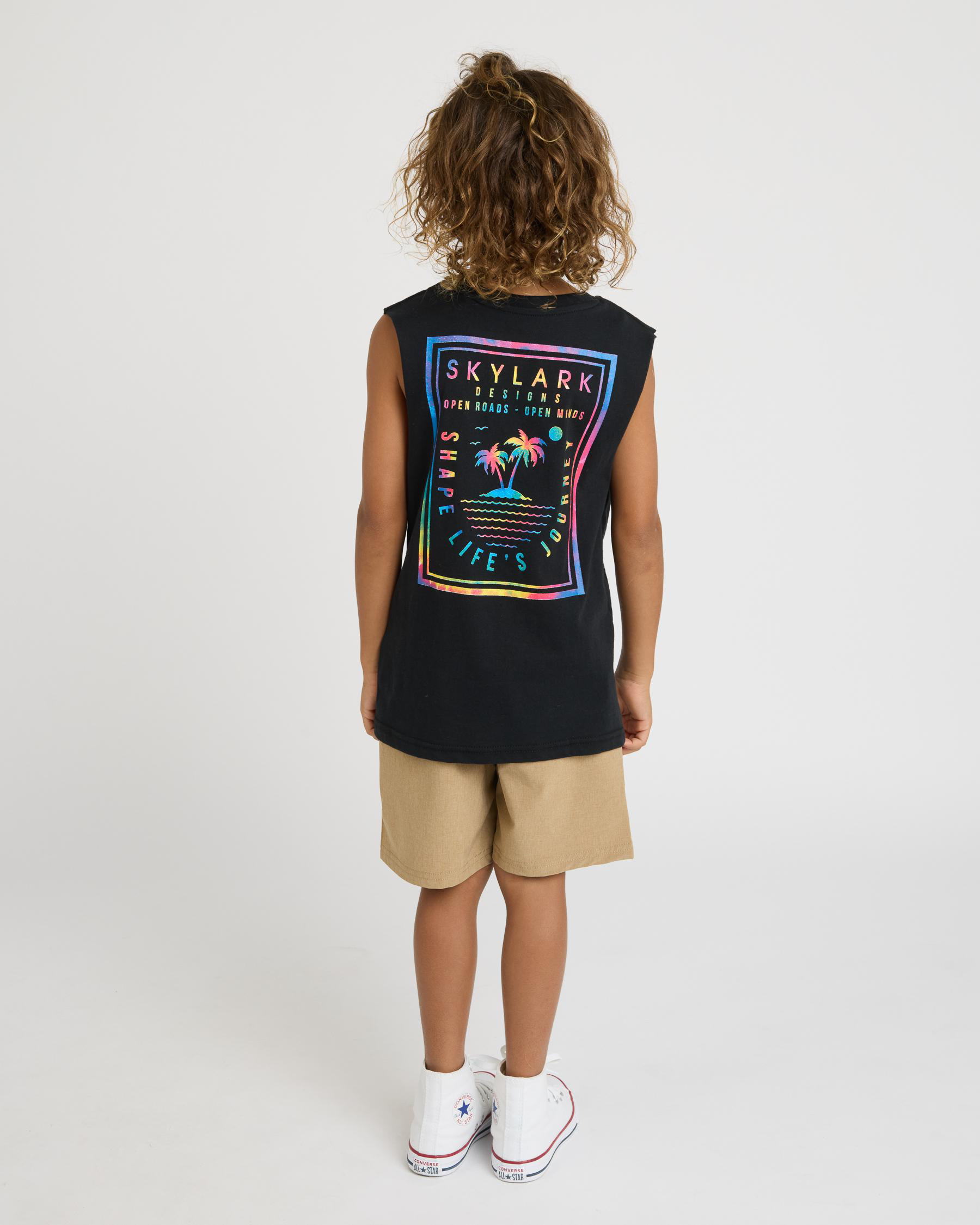 Shop Skylark Toddlers' Rainbow Muscle Tank In Black - Fast Shipping ...
