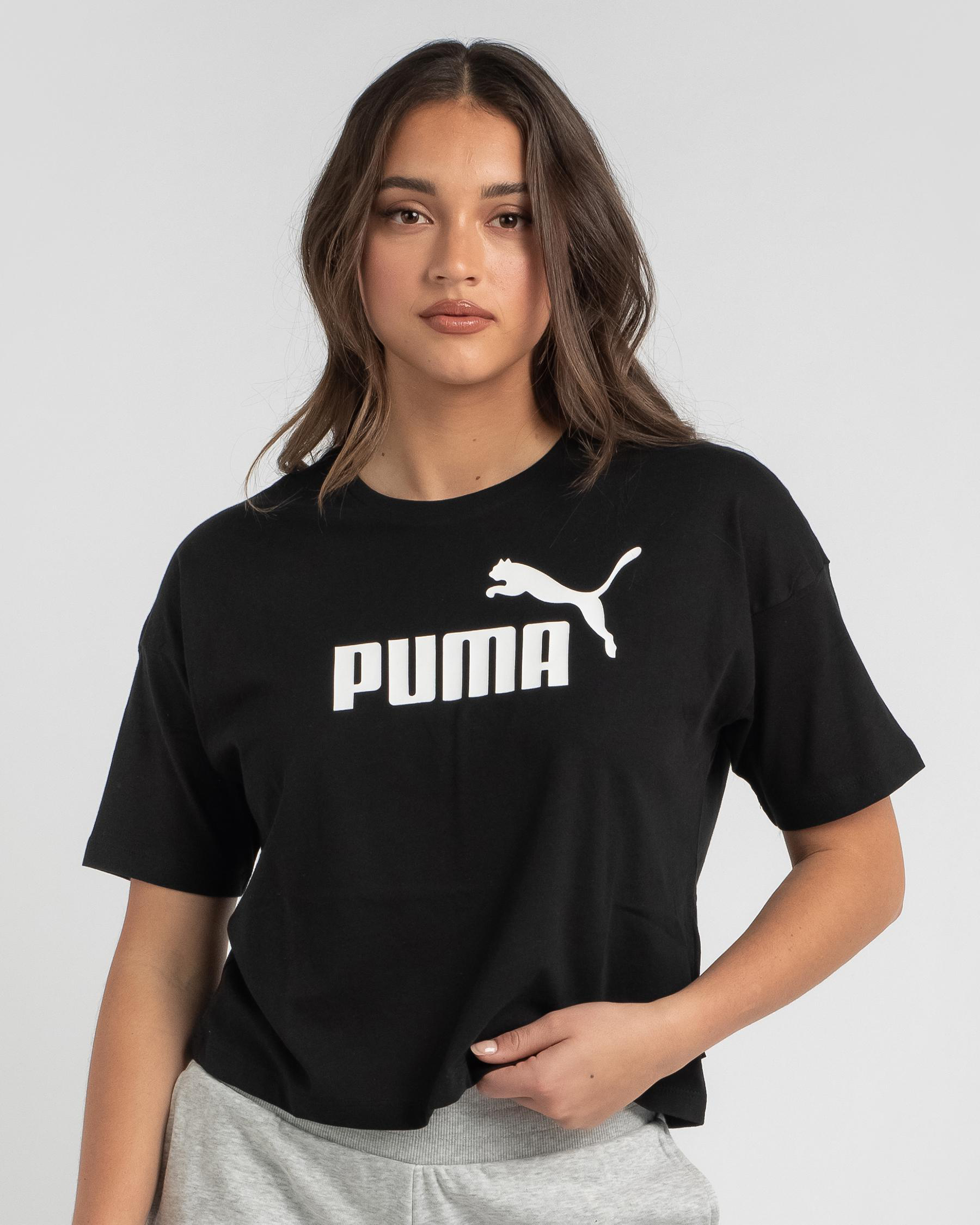 Shop Puma Essentials Logo T-Shirt In Puma Black - Fast Shipping & Easy ...