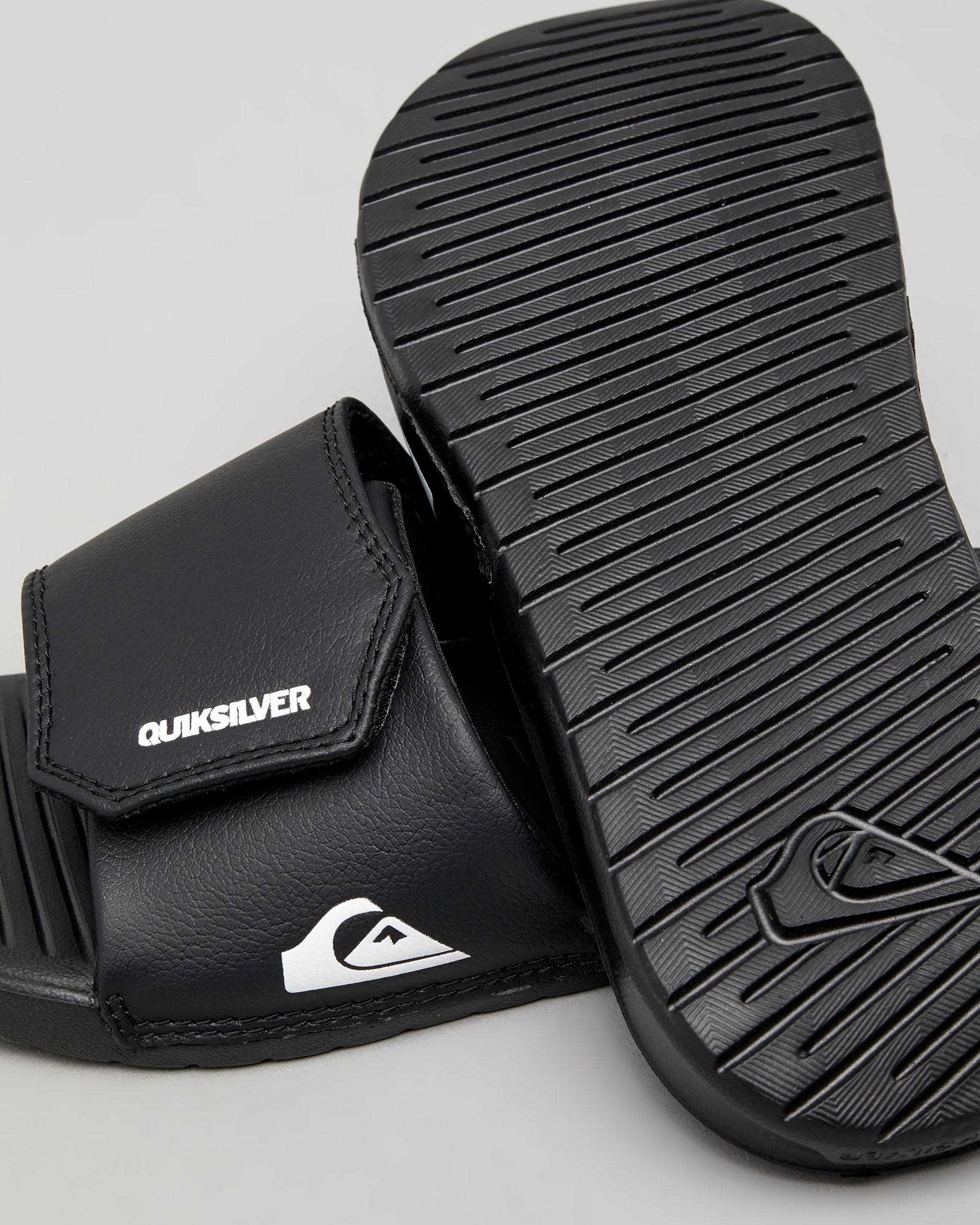 Shop Quiksilver Youth Bright Coast Adjust Slides In Black/white/black ...