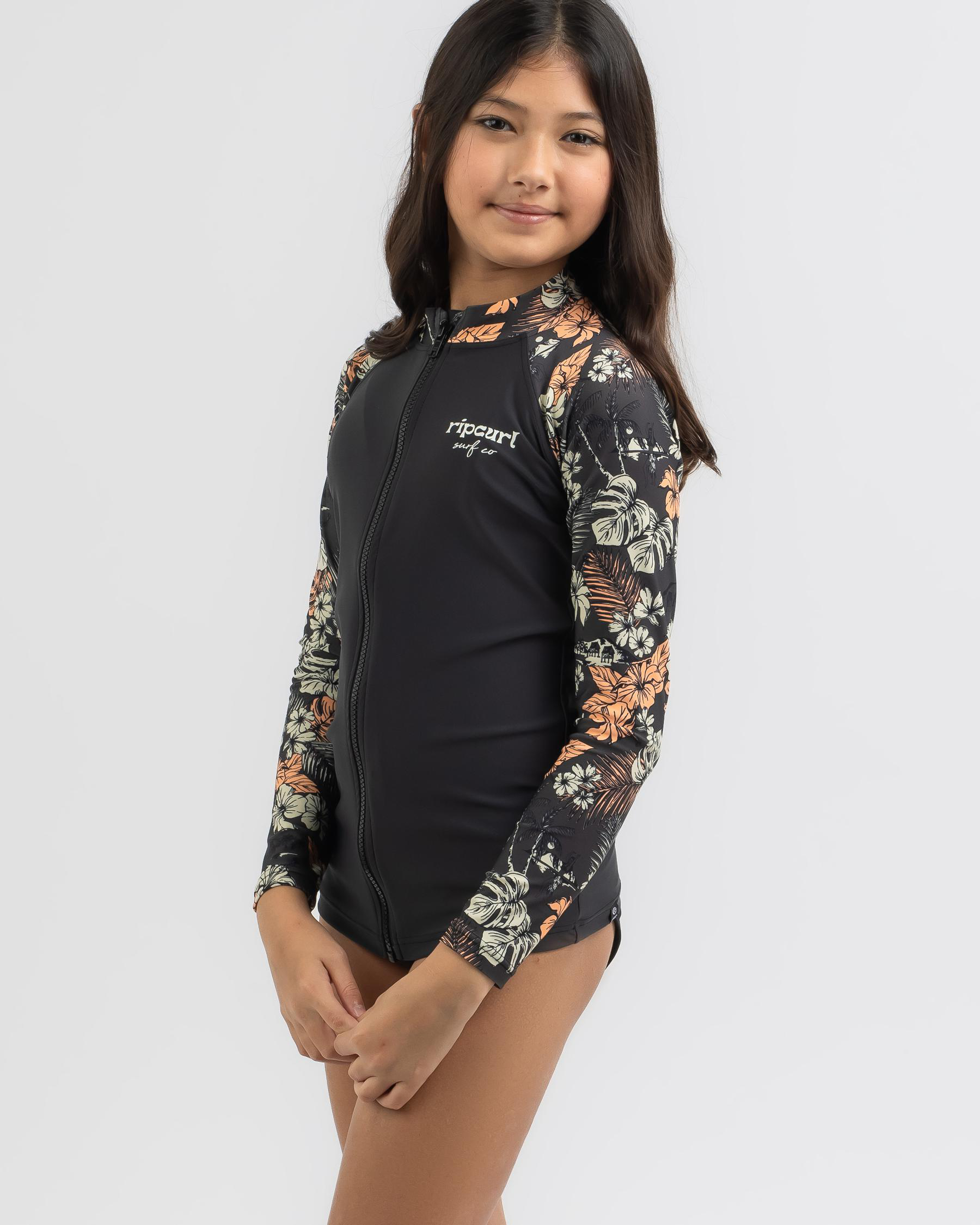 Shop Rip Curl Girls' Cosmic Paradise Zip Long Sleeve Rash Vest In ...