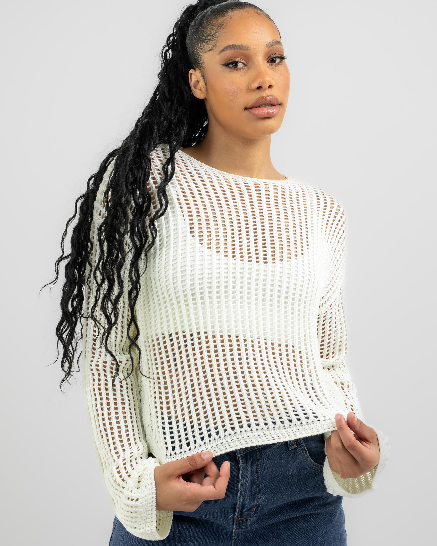 Shop Ava And Ever Alexa Crochet Long Sleeve Top In White - Fast ...