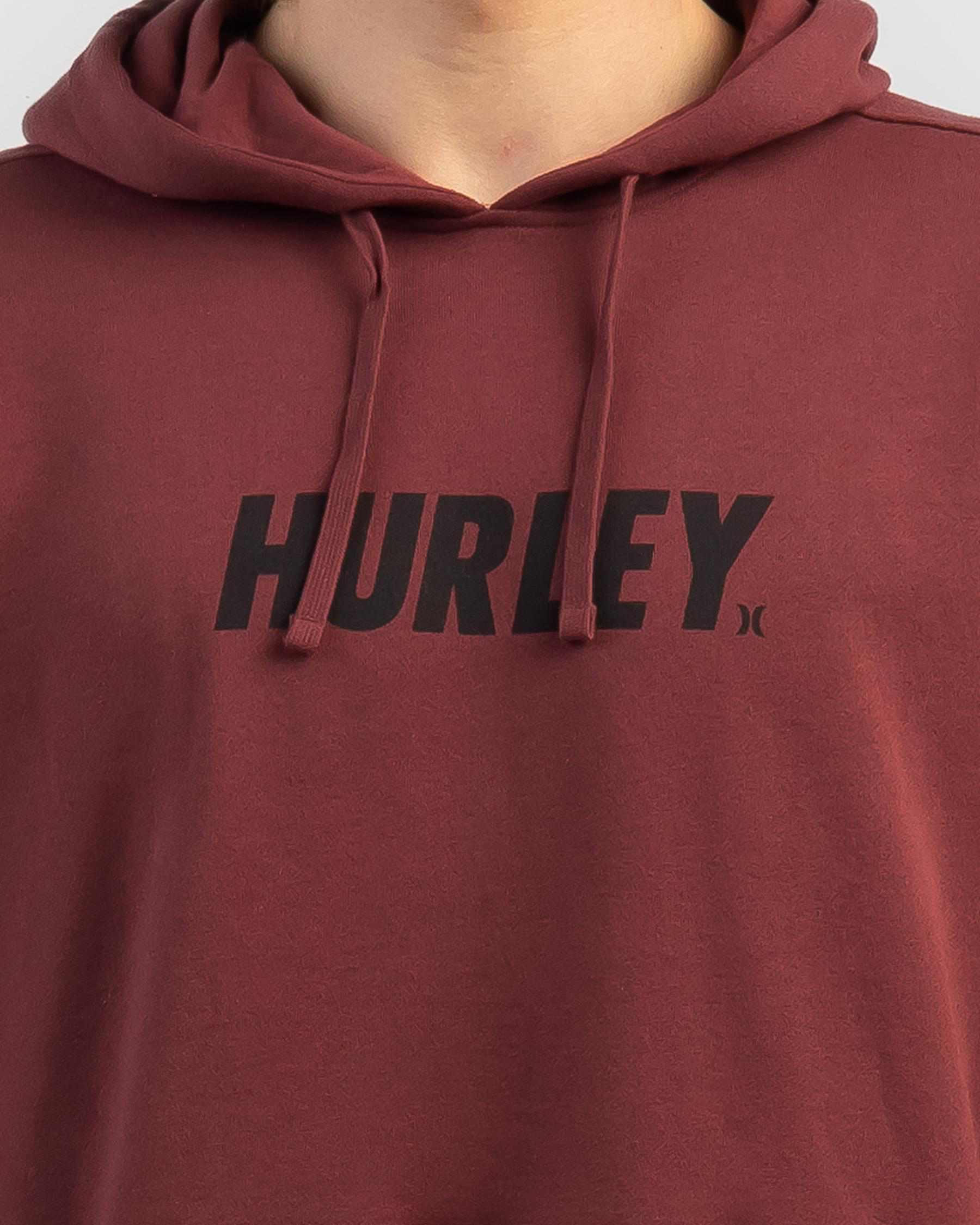 Shop Hurley Fastlane Solid Hooded Pull Over Fleece In Russet - Fast ...