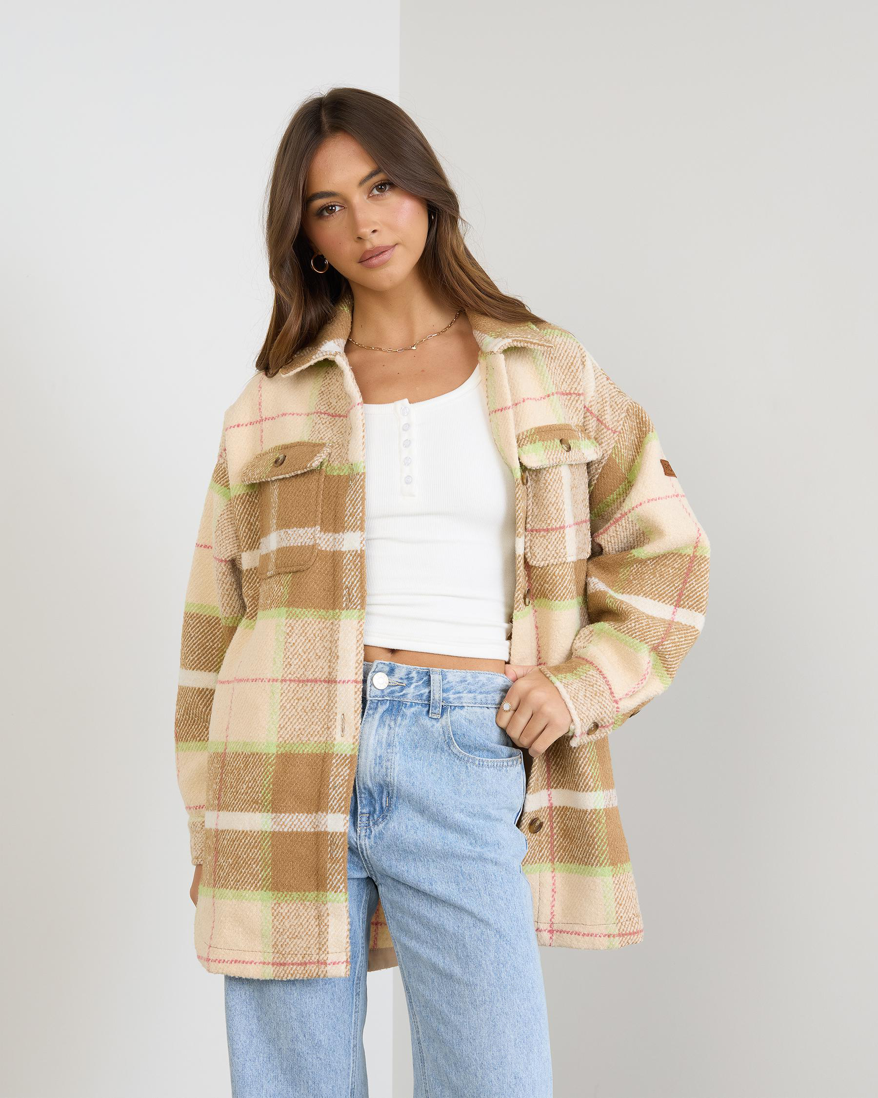 Shop Roxy Checking It Out Jacket In Mariachi Plaid Brazilian Sand ...