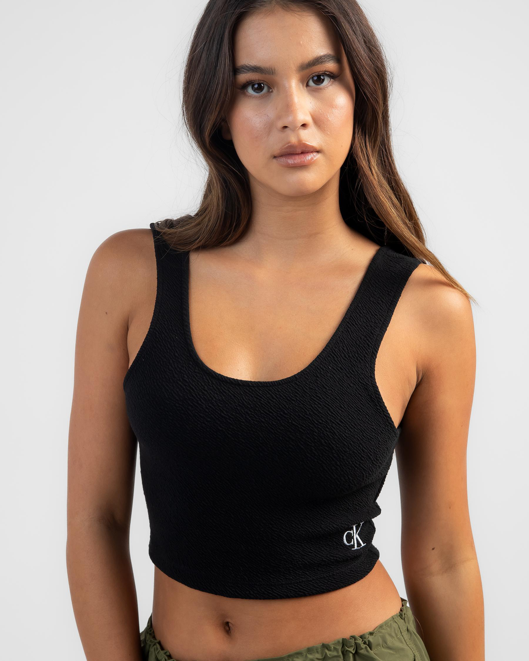 Shop Calvin Klein Slub Rib Tank Top In Ck Black - Fast Shipping & Easy ...