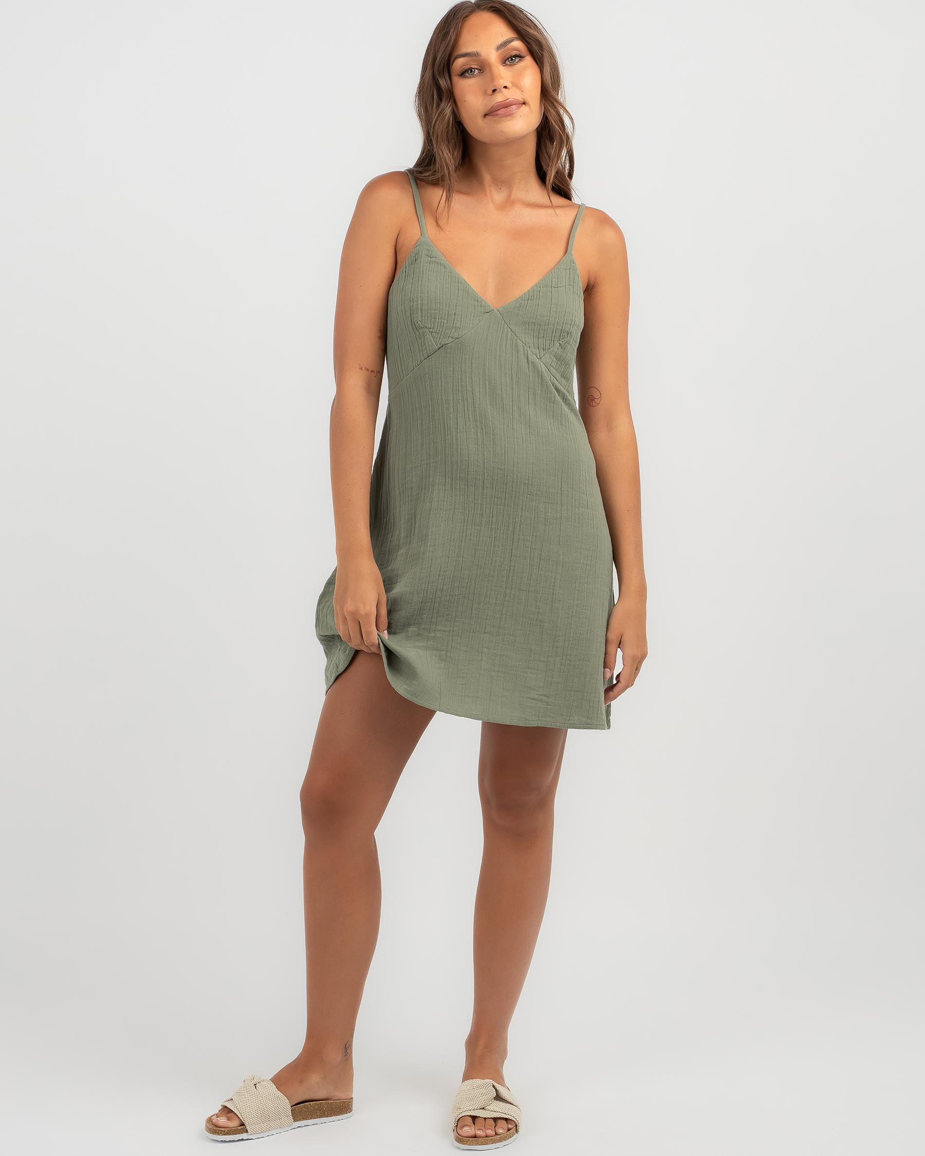 Shop Roxy Santorini Slip Dress In Agave Green - Fast Shipping & Easy ...