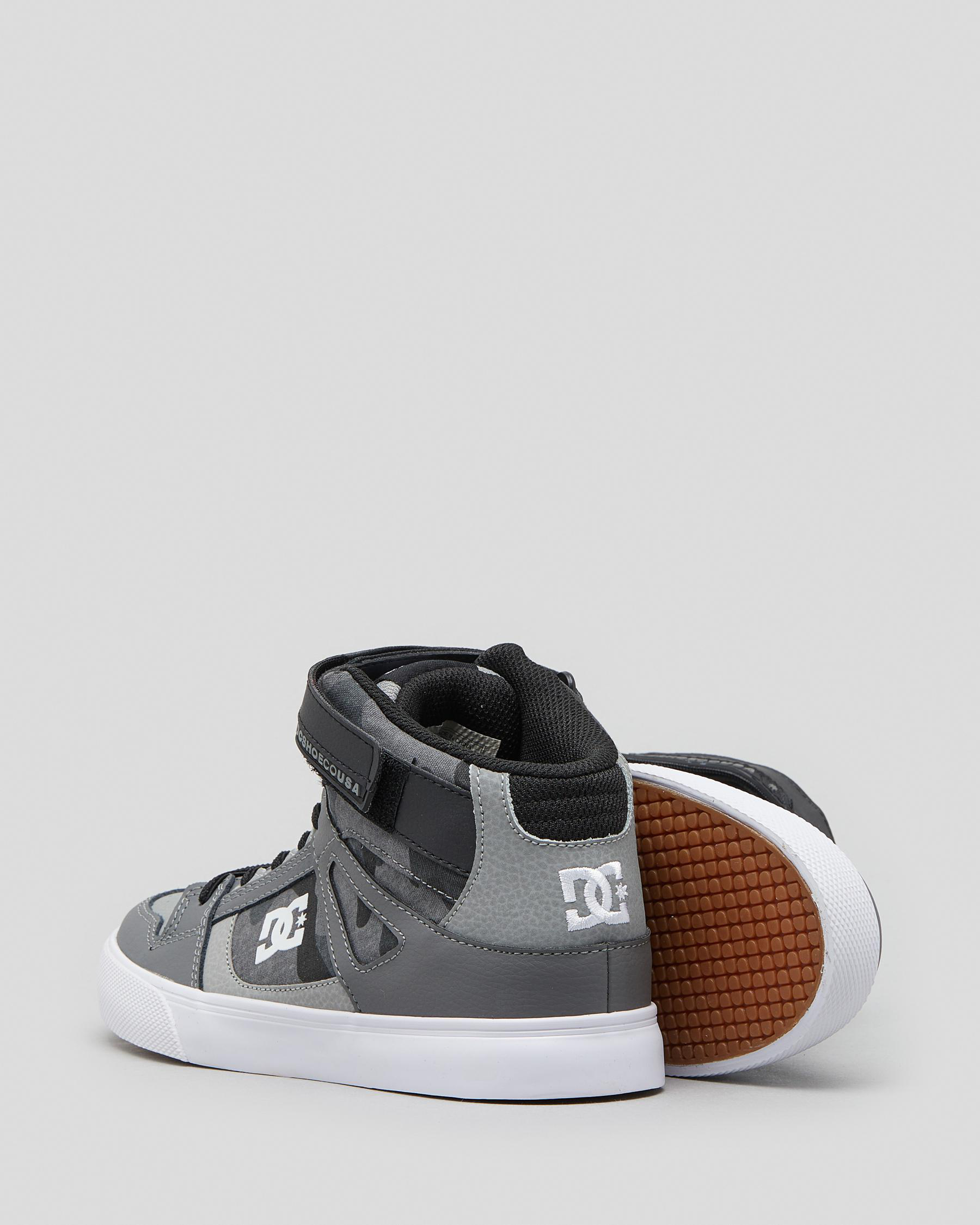 Shop DC Shoes Boys' Pure High-Top Shoes In Grey Camo - Fast Shipping ...