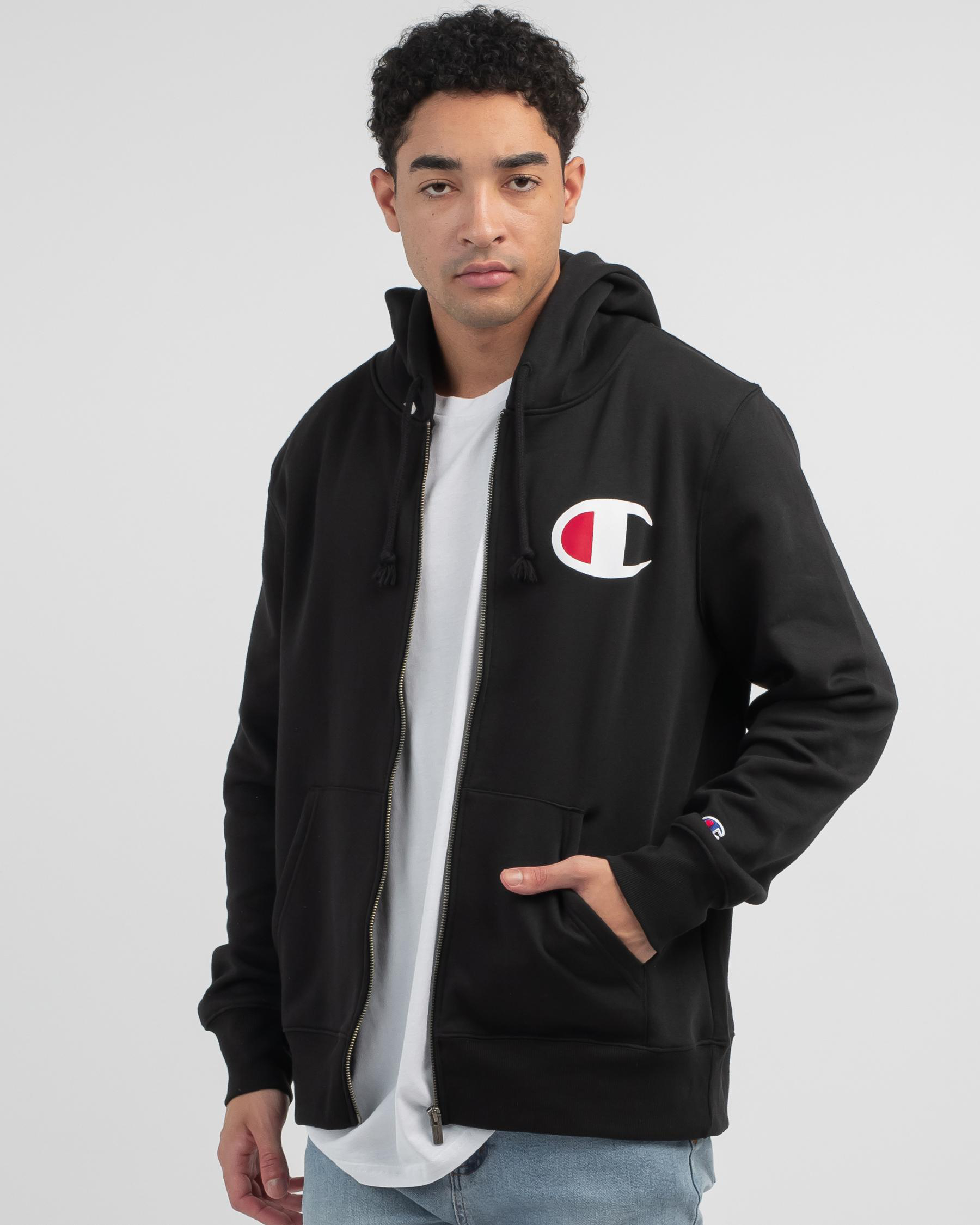Shop Champion C Logo Hooded Jacket In Black - Fast Shipping & Easy ...
