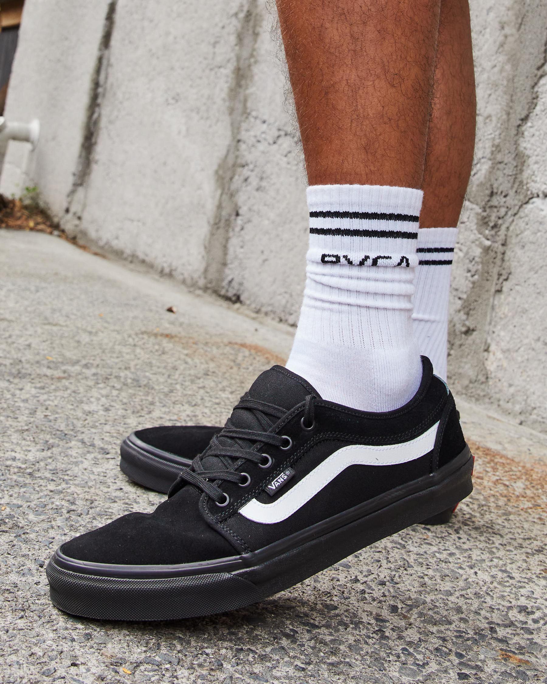 Vans Chukka Side Stripe Shoes In Black/black/white - Fast Shipping ...