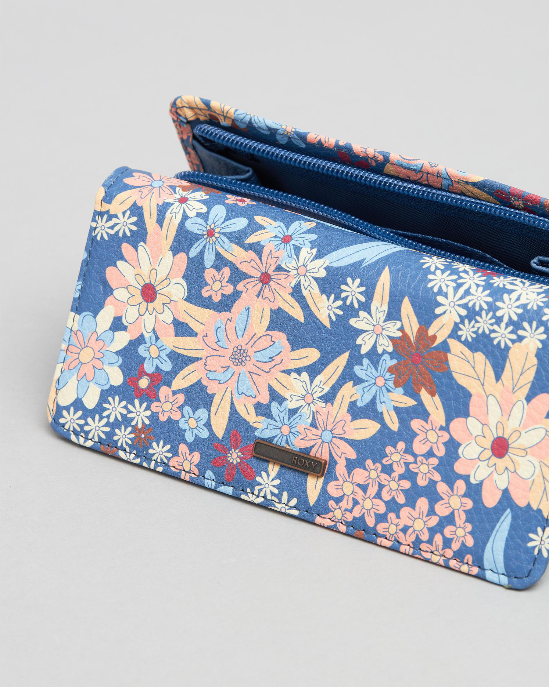 Shop Roxy Hazy Daze Wallet In Bijou Blue New Tropics Ditsy - Fast ...
