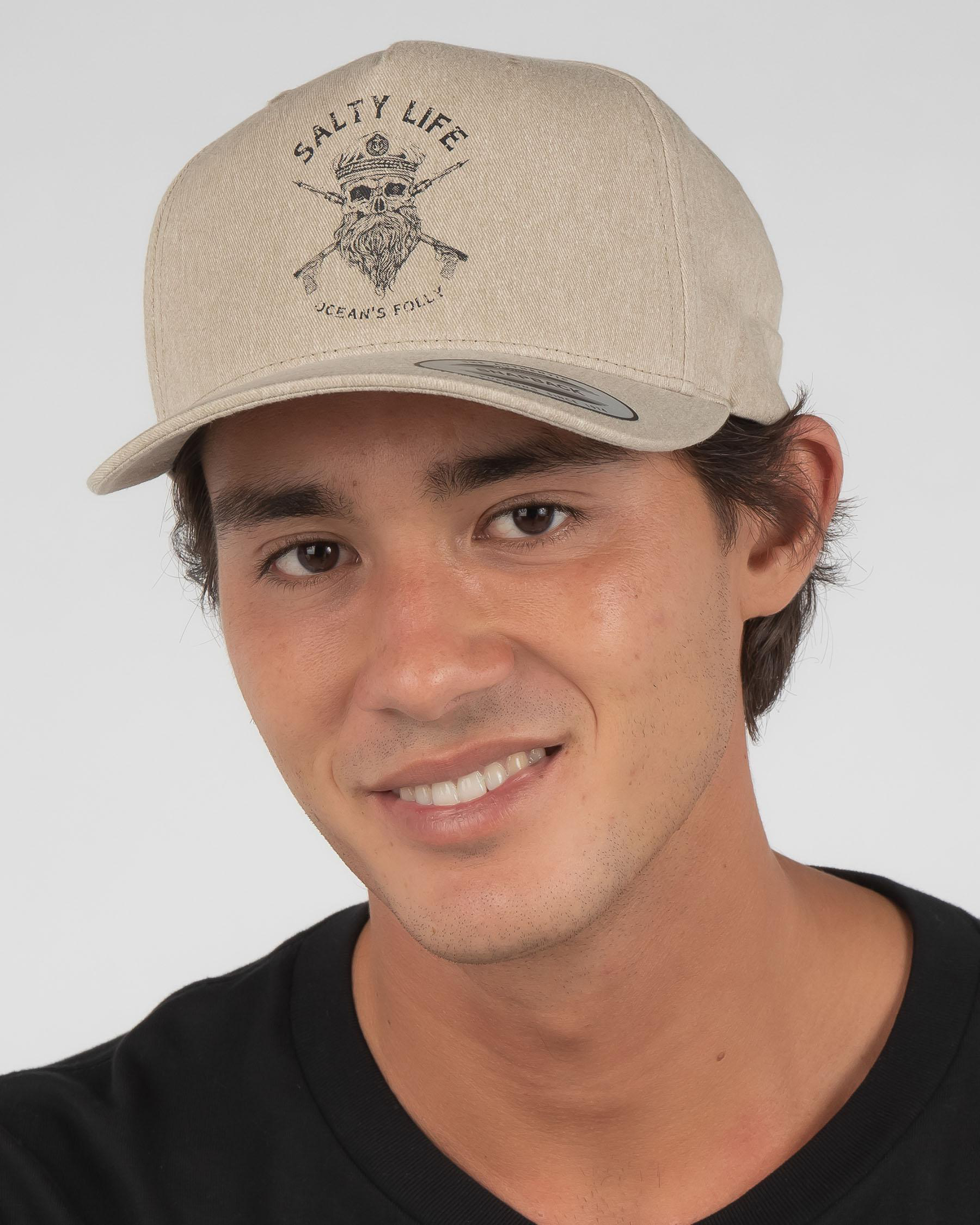 Shop Salty Life Black Beard Snapback Cap In Washed Khaki - Fast ...