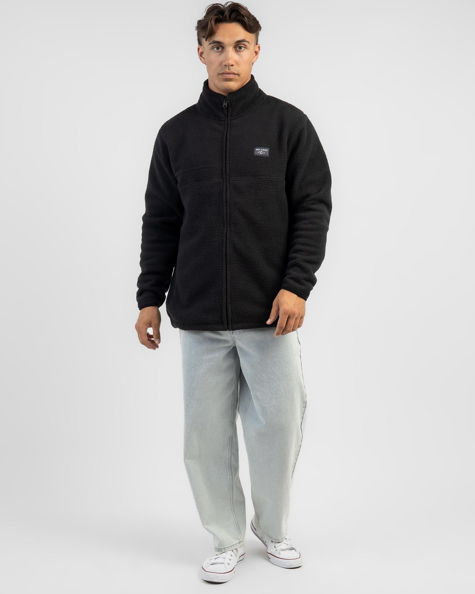 Shop Rip Curl Rincon Zip Crew Polar Fleece Jacket In Black - Fast ...