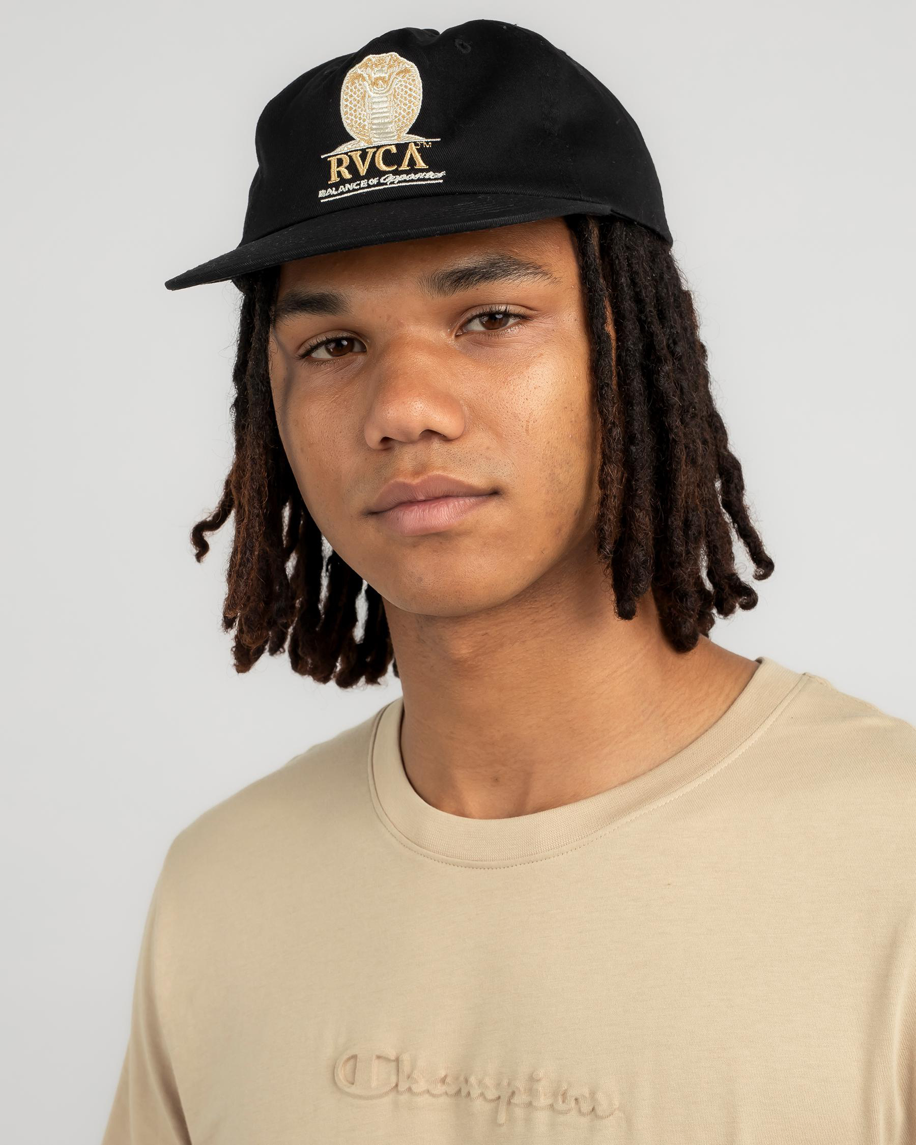 Shop RVCA King Kobra Snapback Cap In Washed Black - Fast Shipping ...