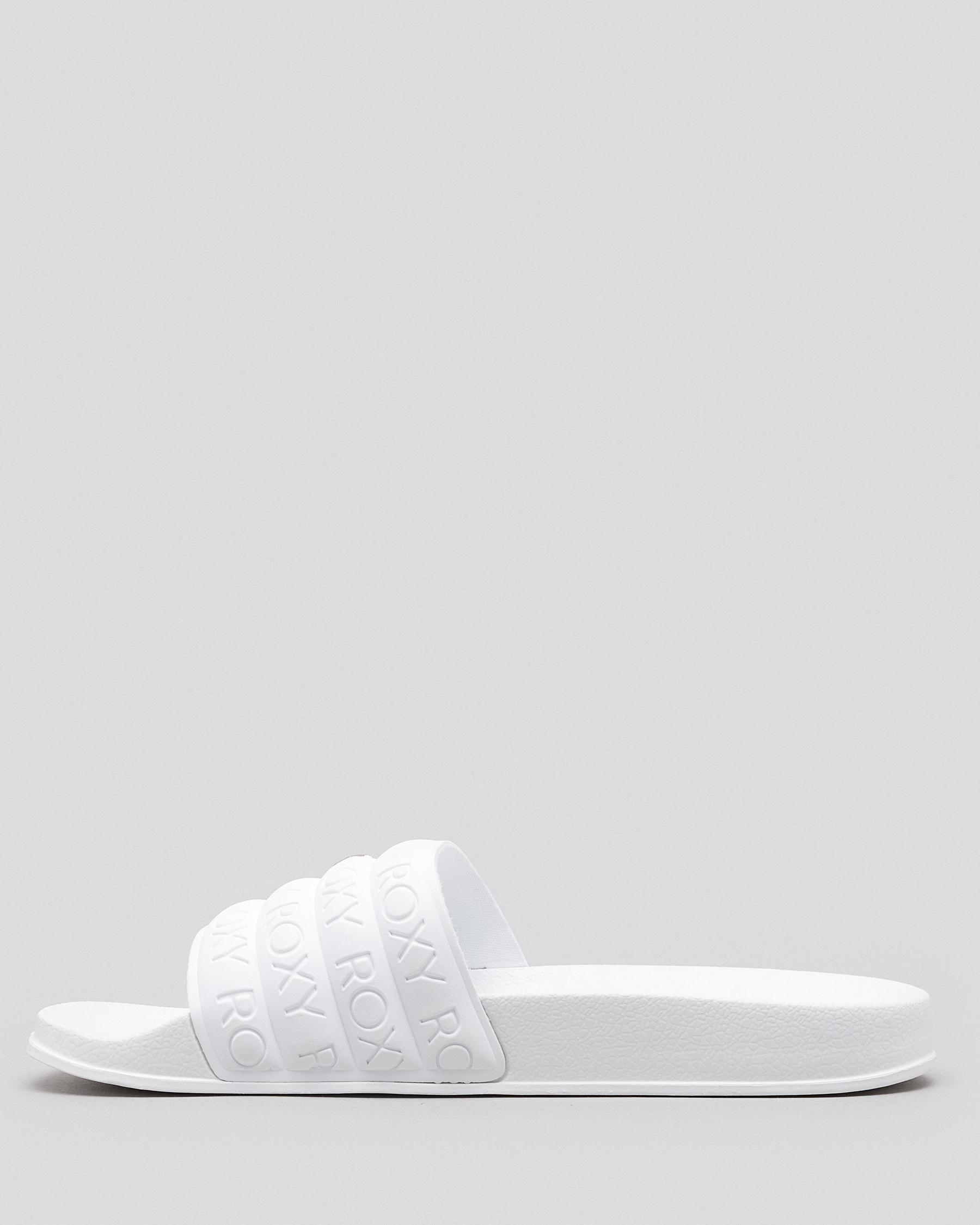 Shop Roxy Slippy WP Slide Sandals In White/champagne - Fast Shipping ...