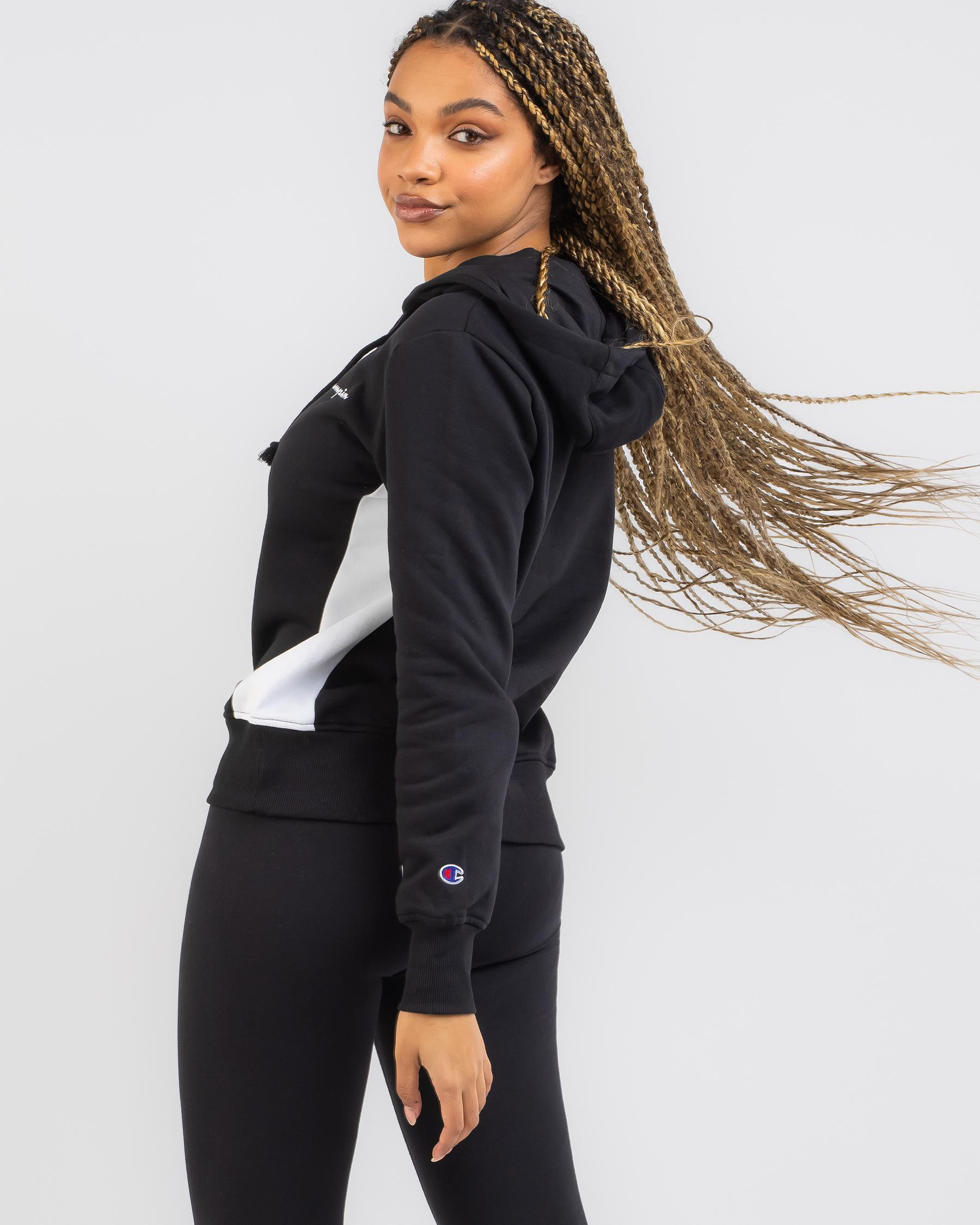 Shop Champion Champion Panel Hoodie In Black/white - Fast Shipping ...