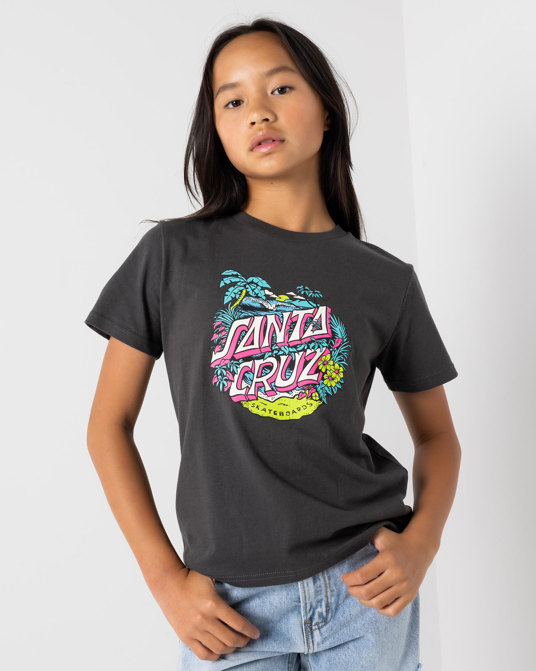 Shop Santa Cruz Girl's Aloha Dot Front T-shirt In Black - Fast Shipping ...