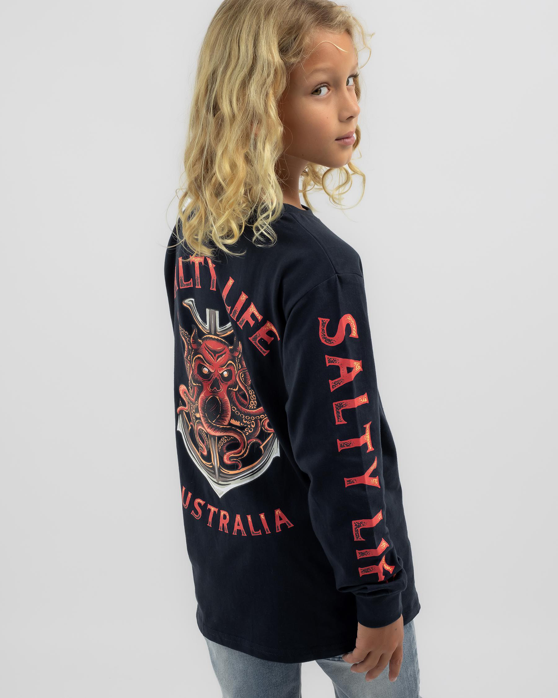 Shop Salty Life Boys' Sticky Fingers Long Sleeve T-Shirt In Navy - Fast ...