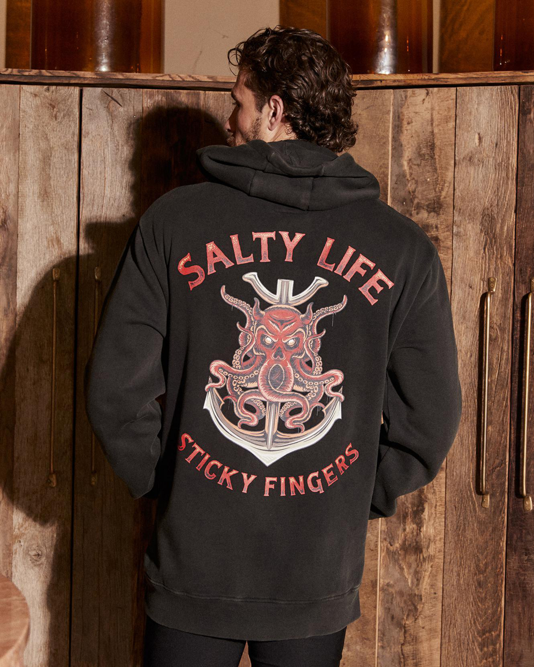Shop Salty Life Sticky Fingers Hoodie In Black Acid - Fast Shipping ...