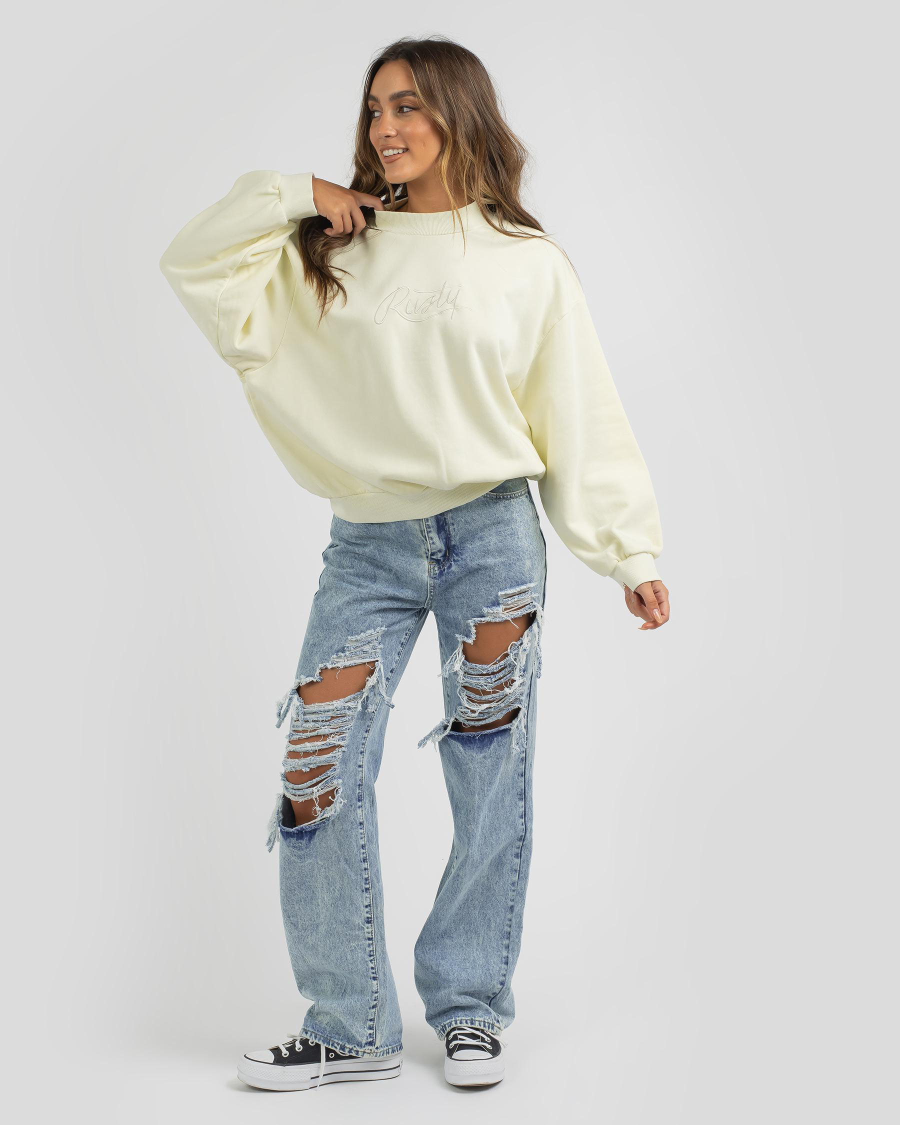 Shop Rusty Logo Oversize Crewneck Sweatshirt In Cream - Fast Shipping ...