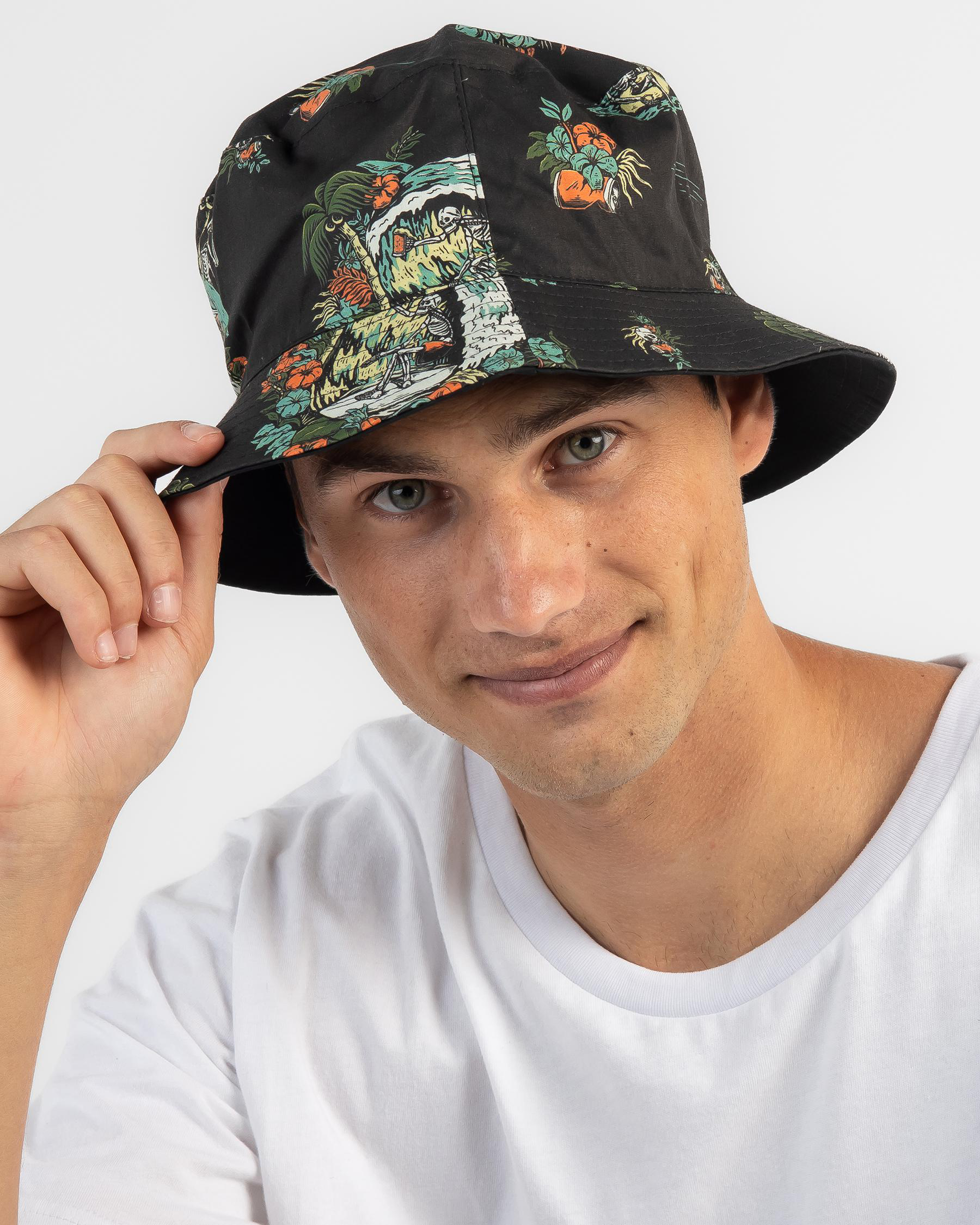 Shop The Mad Hueys Loose In Paradise Reversible Bucket Hat In Black ...