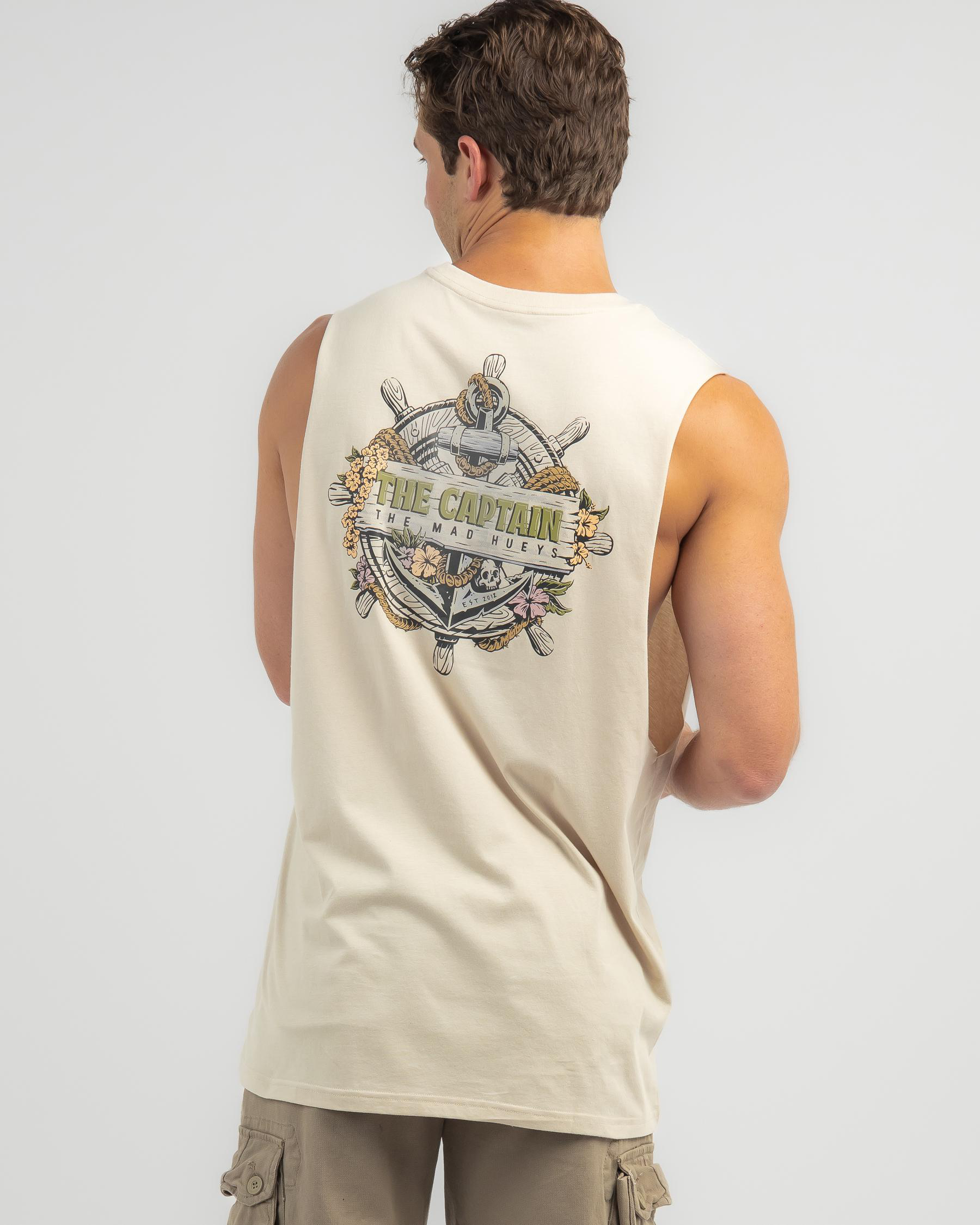 Shop The Mad Hueys Captain Wheel Muscle Tank In Cement - Fast Shipping ...