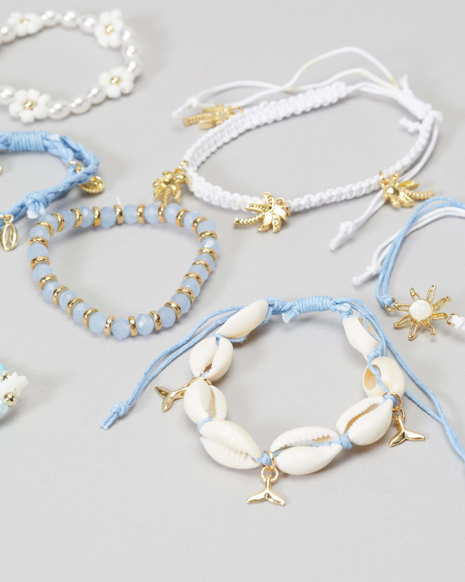 Shop Karyn In LA Maldives Bracelet Pack In Light Blue/gold - Fast ...