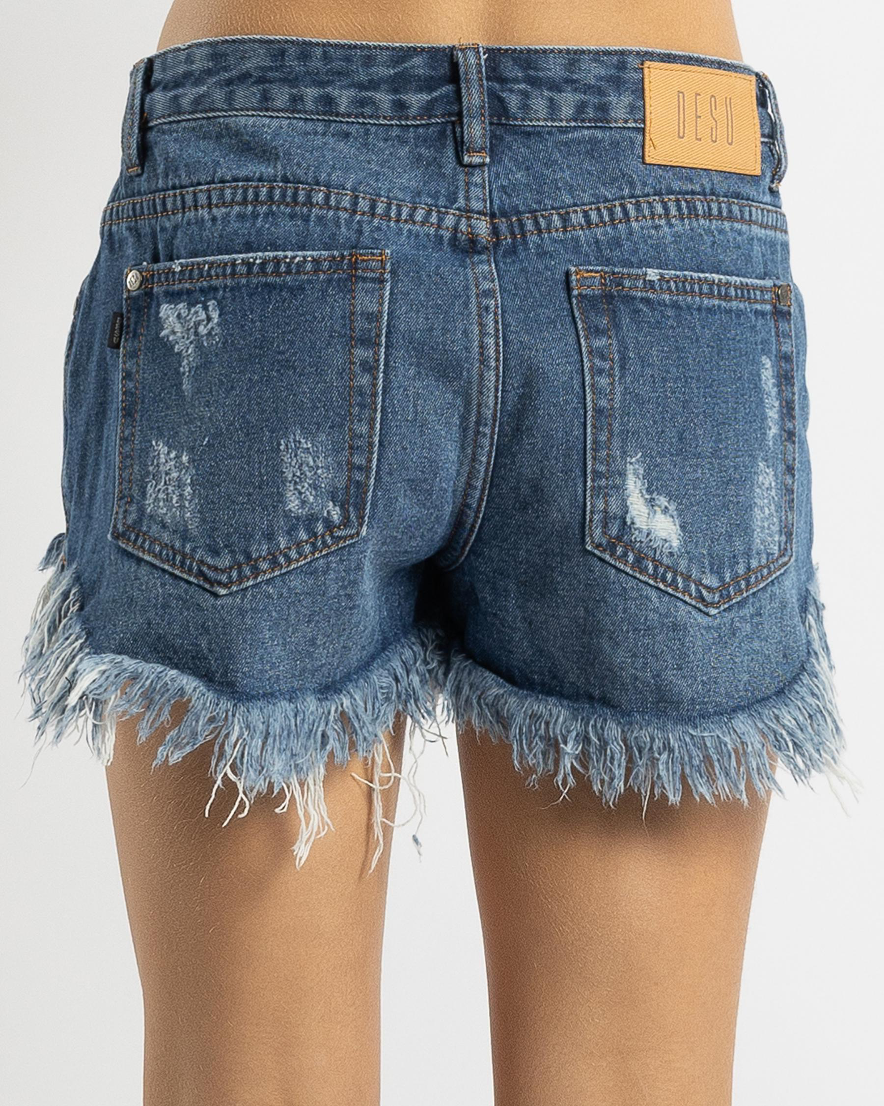 Shop DESU Girls' Cyrus Micro Denim Shorts In Distressed Dark Blue ...