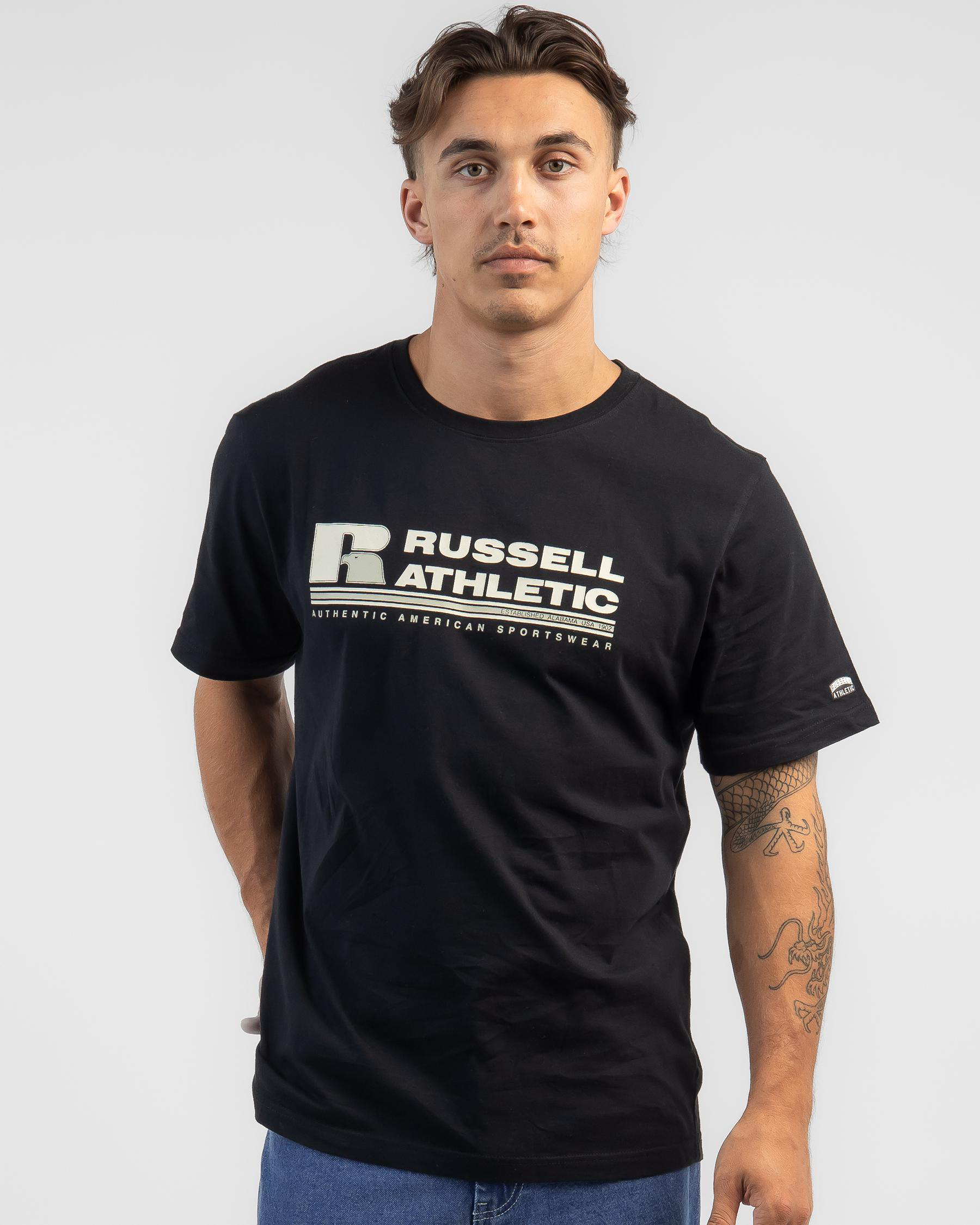 Shop Russell Athletic Originals Bar Logo T-Shirt In Black - Fast ...