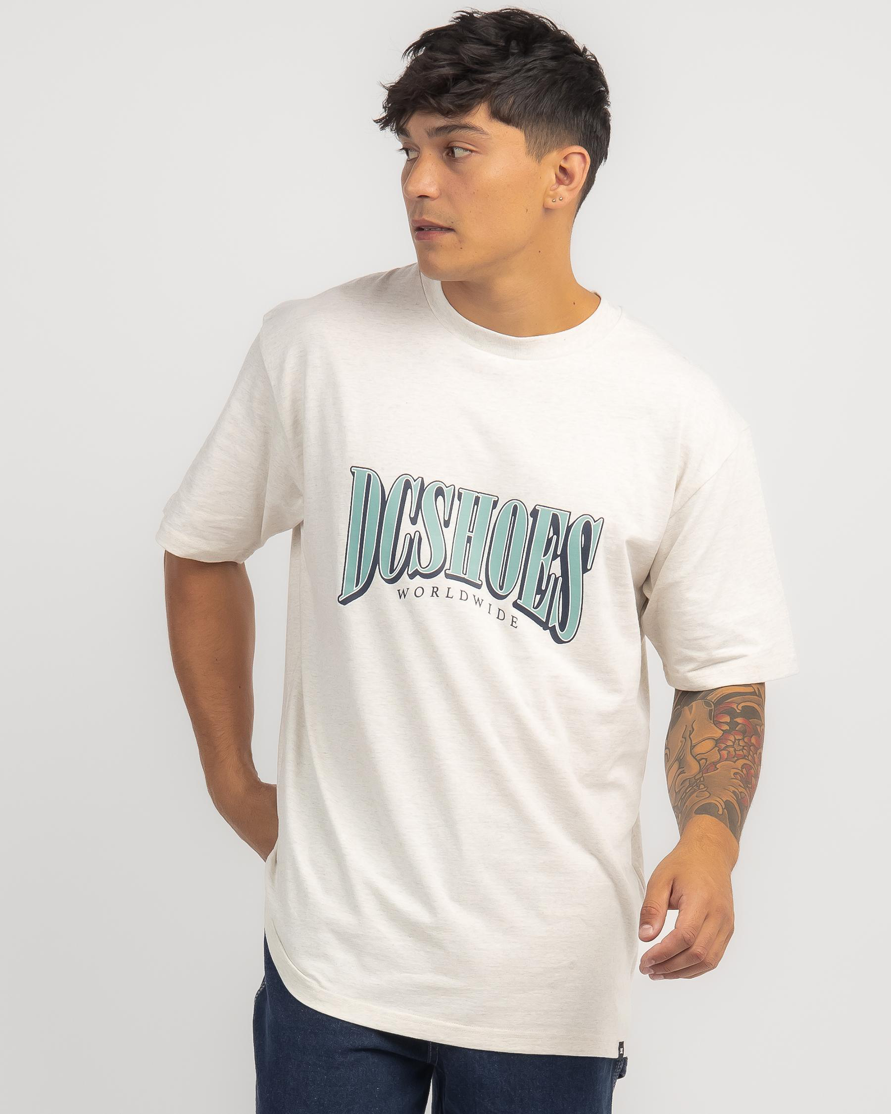 Shop DC Shoes Tall Stack T-Shirt In Snow Heather - Fast Shipping & Easy ...