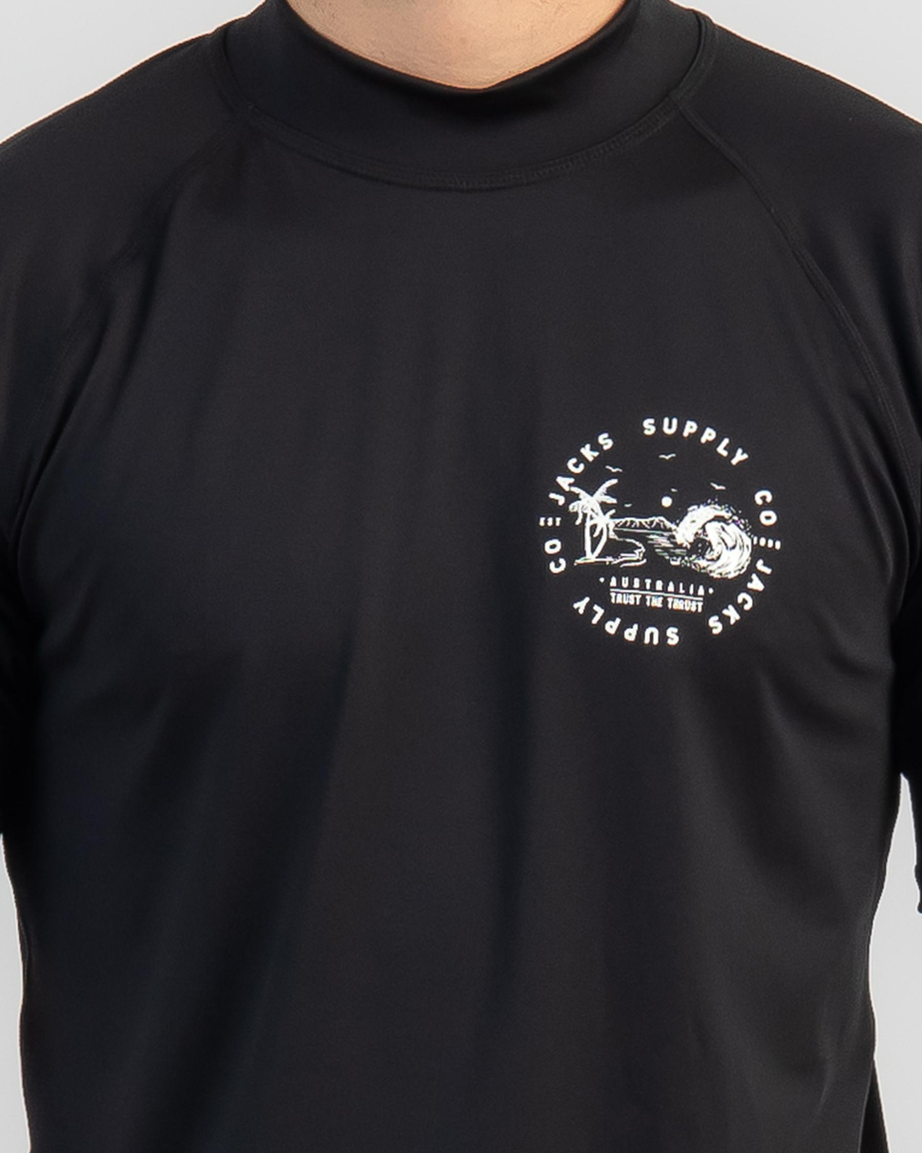 Shop Jacks Getaway Short Sleeve Rash Vest In Black - Fast Shipping ...