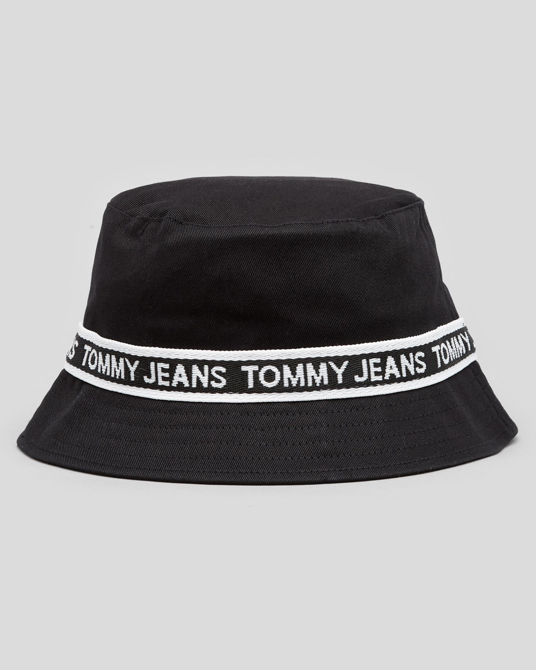 Shop Tommy Hilfiger Mini Logo Tape Bucket Hat In Black - Fast Shipping ...