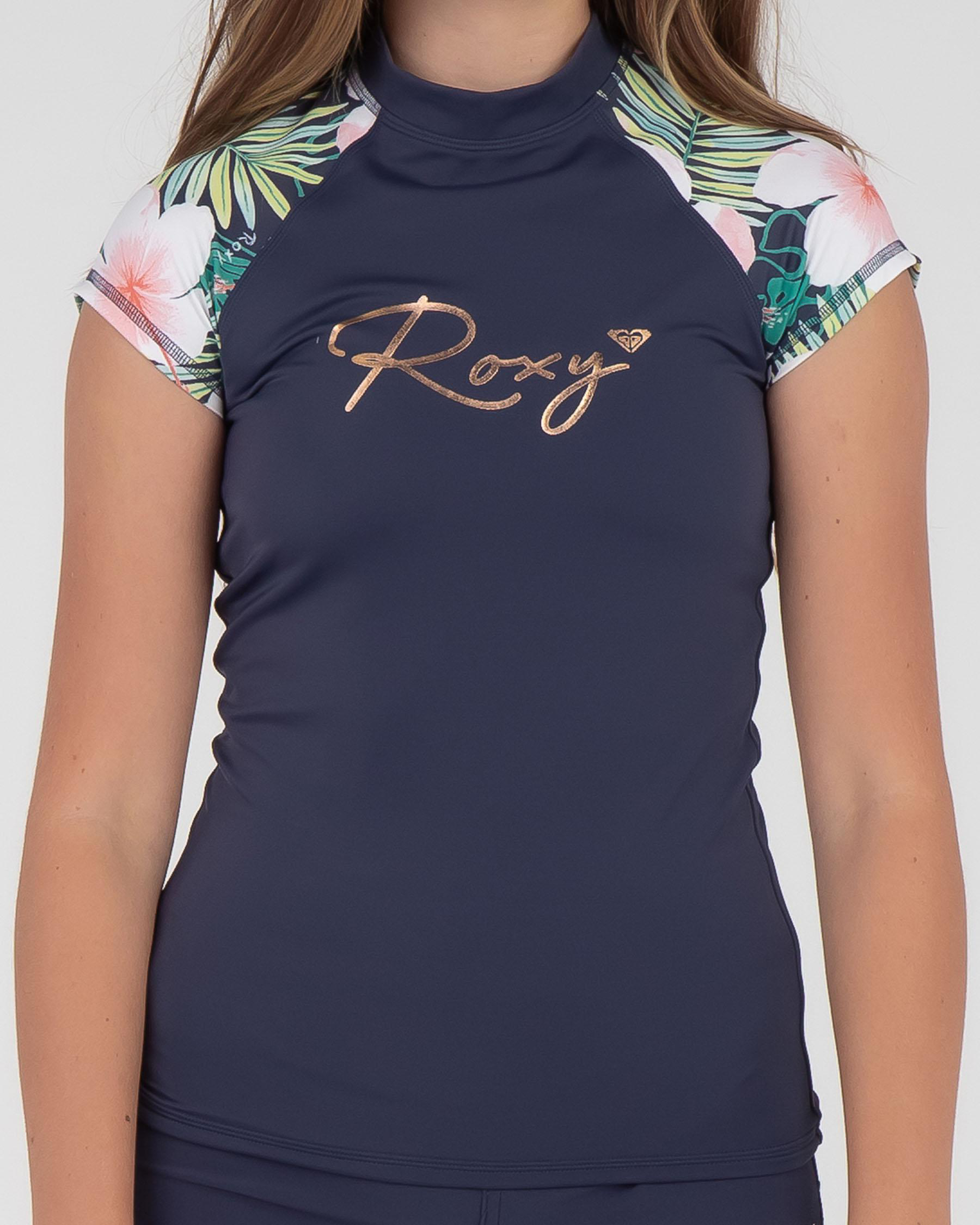 Shop Roxy Girls' Peachy Vibes Cap Sleeve Rash Vest In Mood Indigo ...
