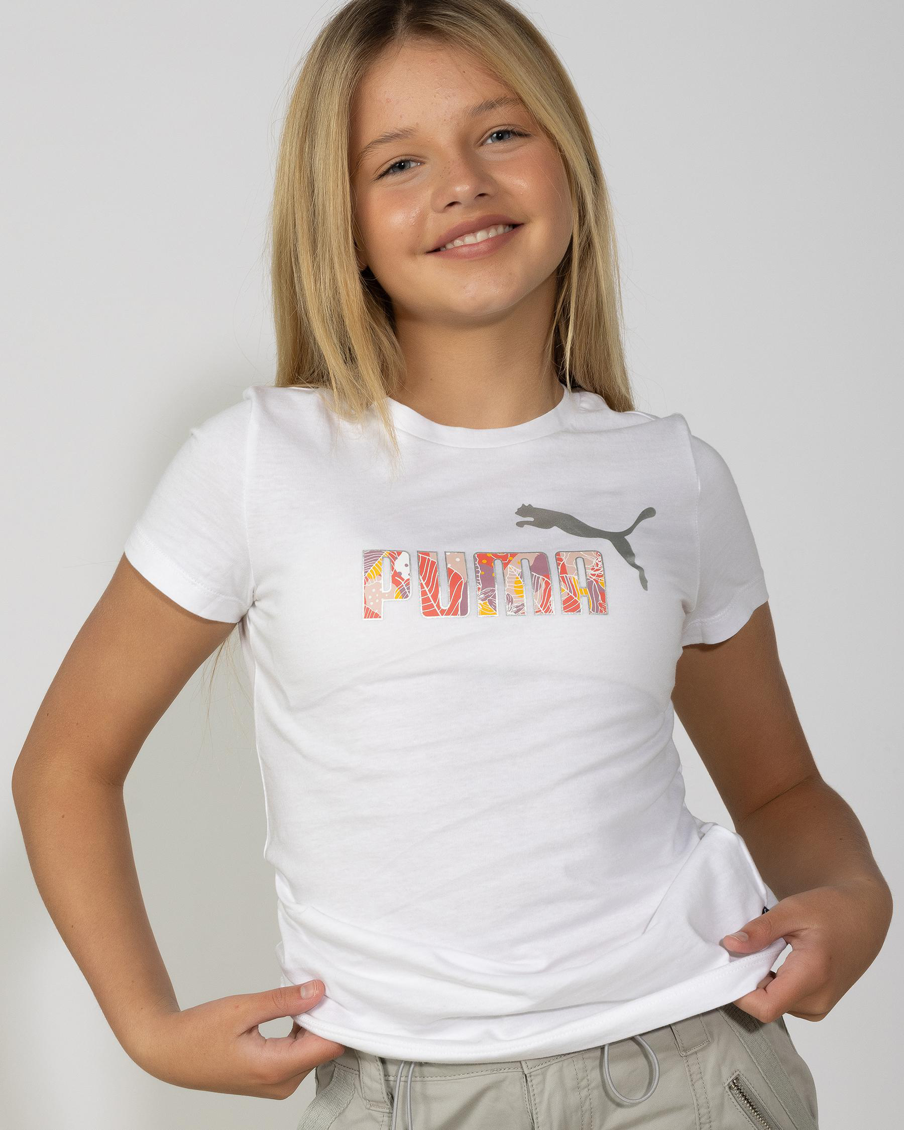 Shop Puma Girls' Essential Bloom Logo T-Shirt In Puma White - Fast ...