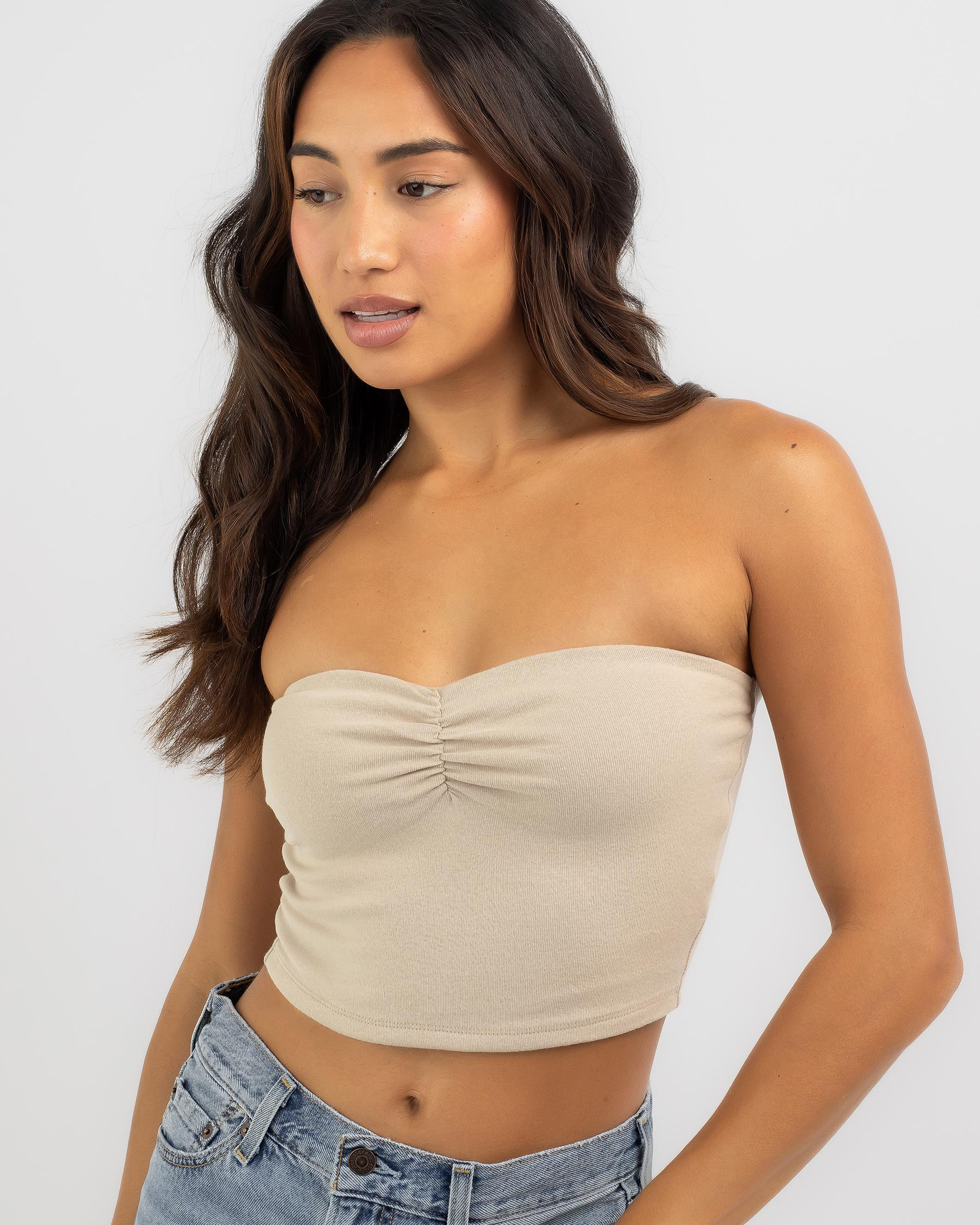 Ava And Ever Basic Ruche Front Sweetheart Tube Top In Taupe - Fast Shipping & Easy Returns ...