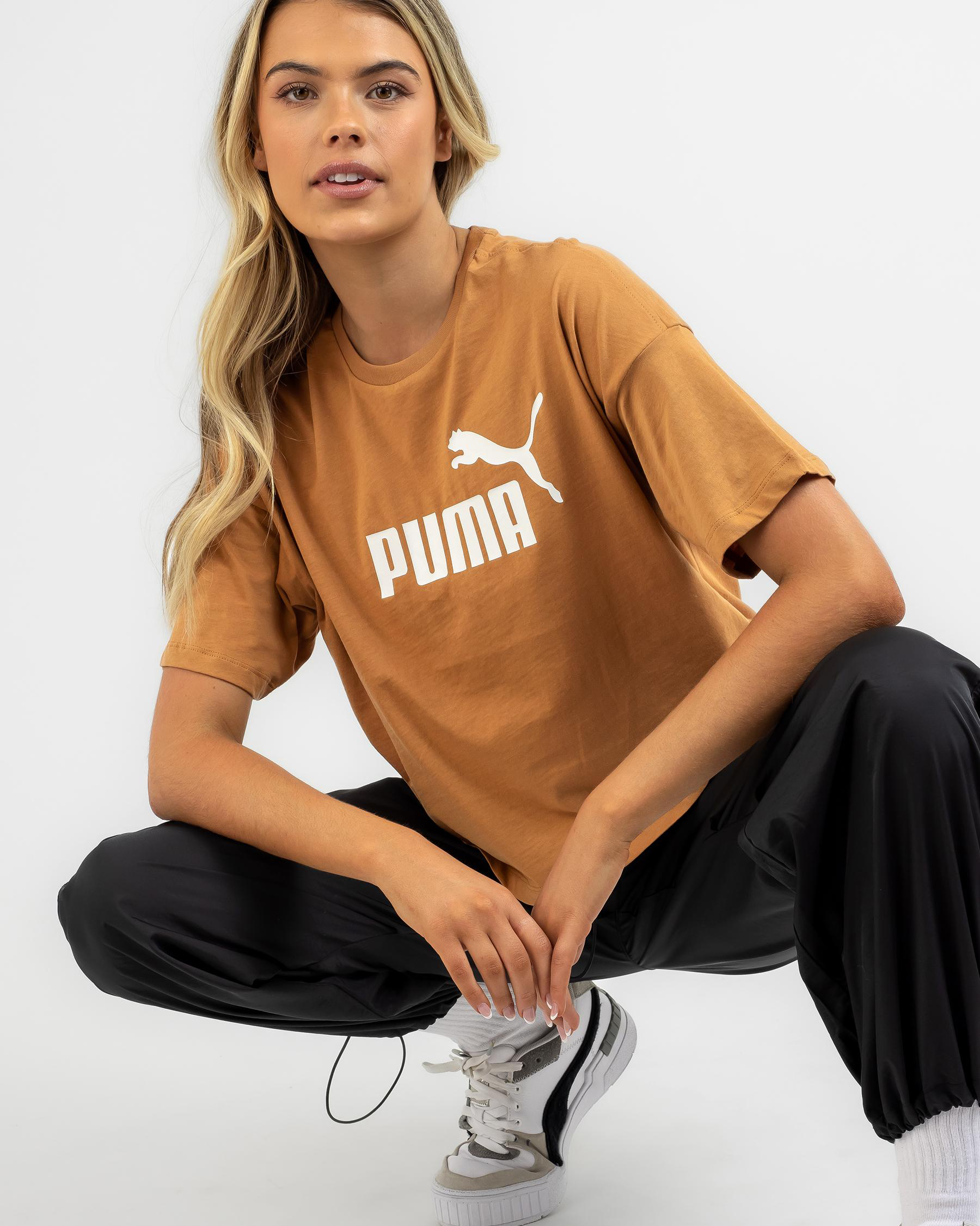 Shop Puma Essentials Logo T-Shirt In Desert Tan - Fast Shipping & Easy ...