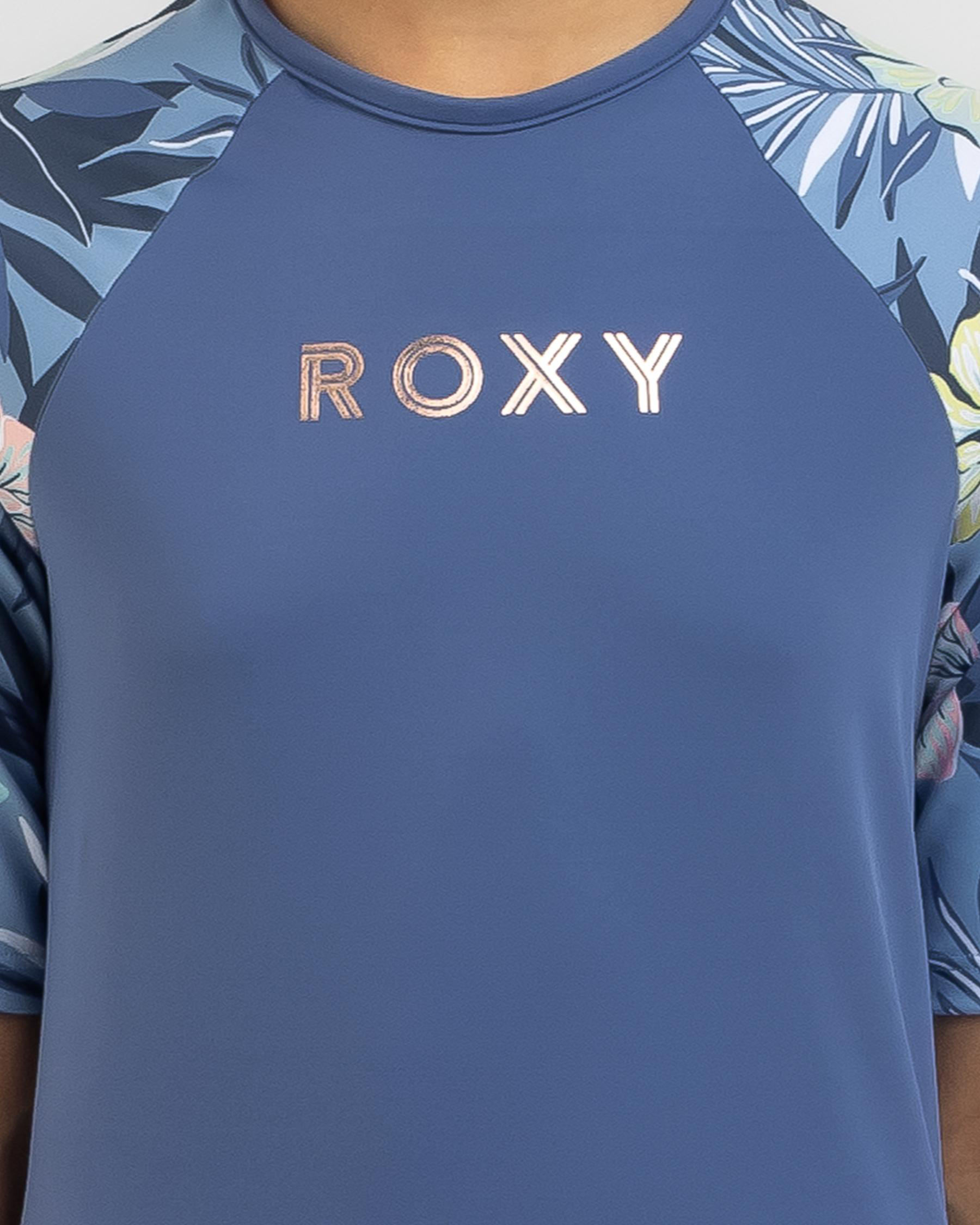 Shop Roxy Girls' Sporty Spirit Short Sleeve Rash Vest In Allure Rg ...