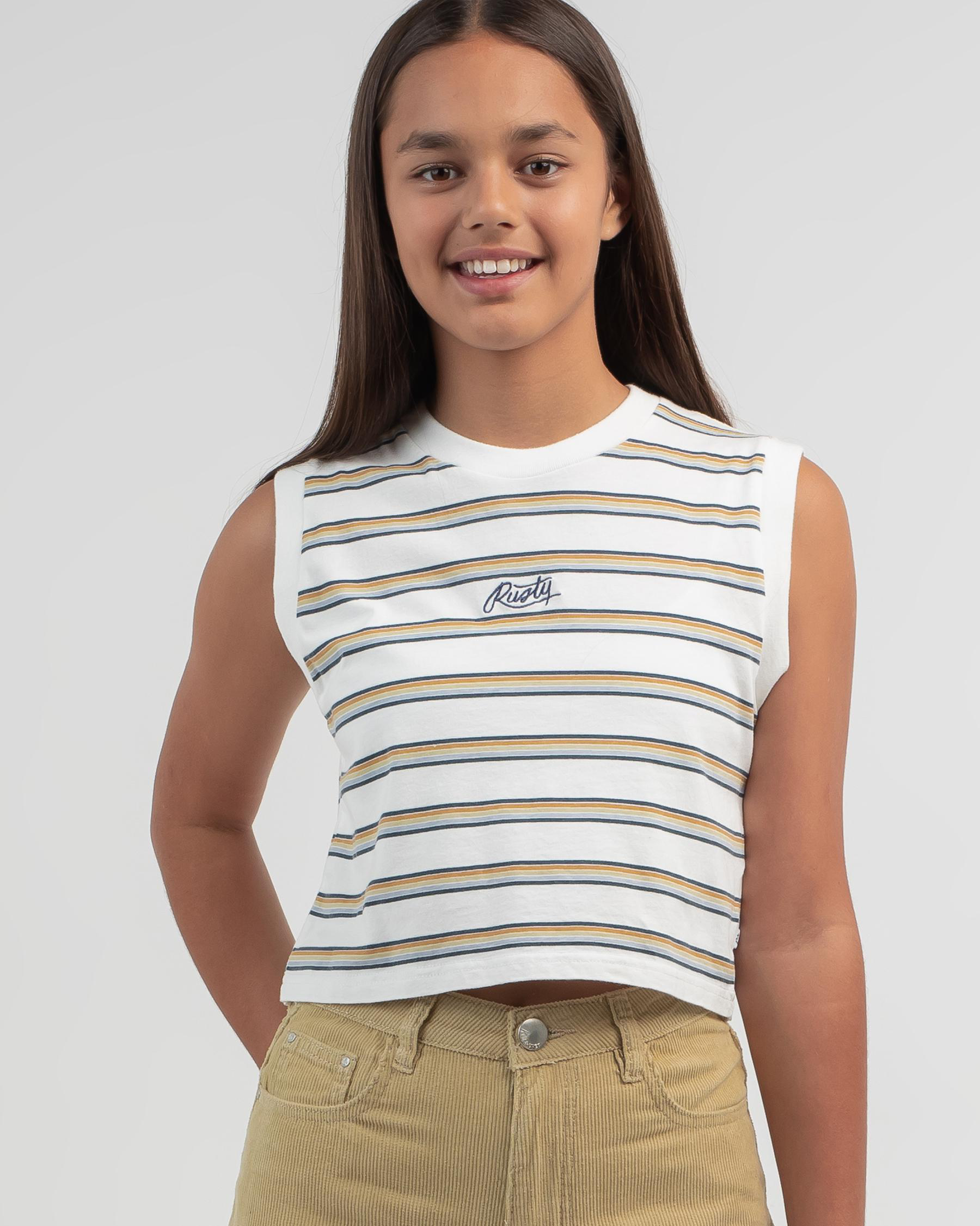 Shop Rusty Girls' Throwback Cropped Tank Top In Moonlit Ocean - Fast ...