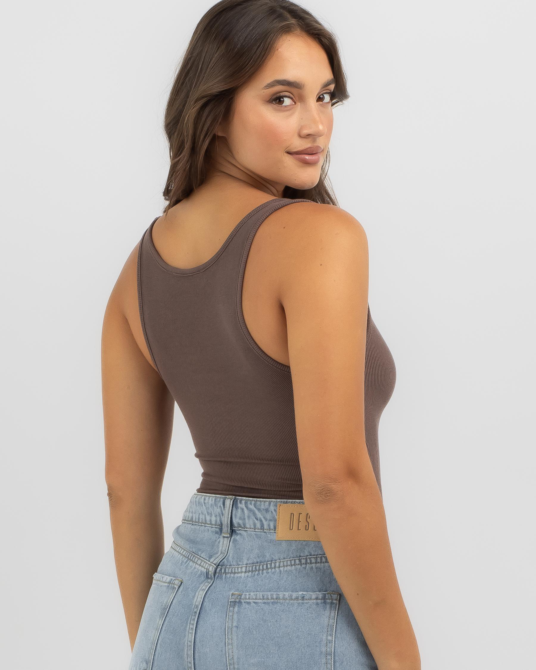 Mooloola Basic Scoop Neck Rib Tank Top In Espresso | City Beach Australia