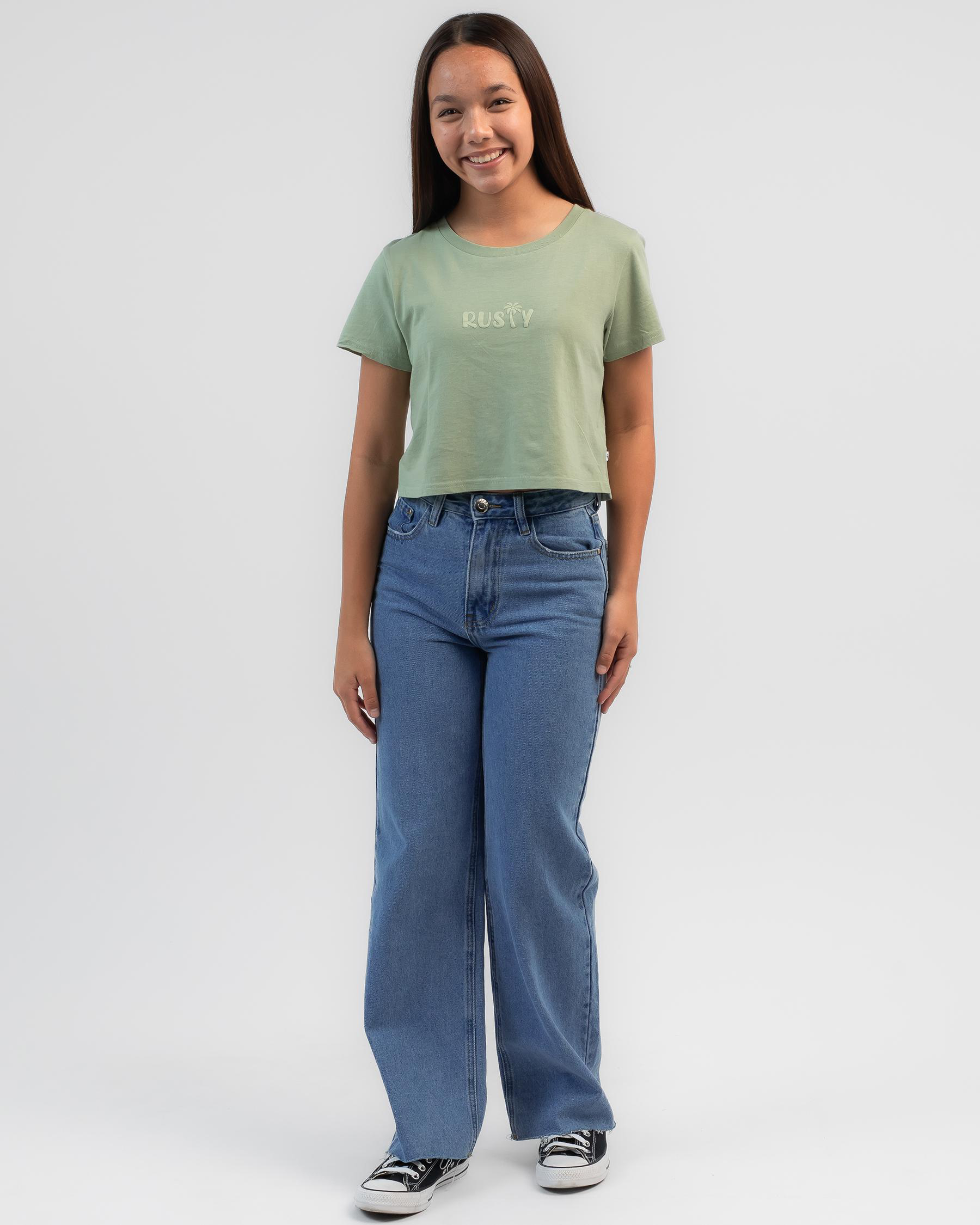 Shop Rusty Girls' Palm Cropped T-Shirt In Pastel Jade - Fast Shipping ...