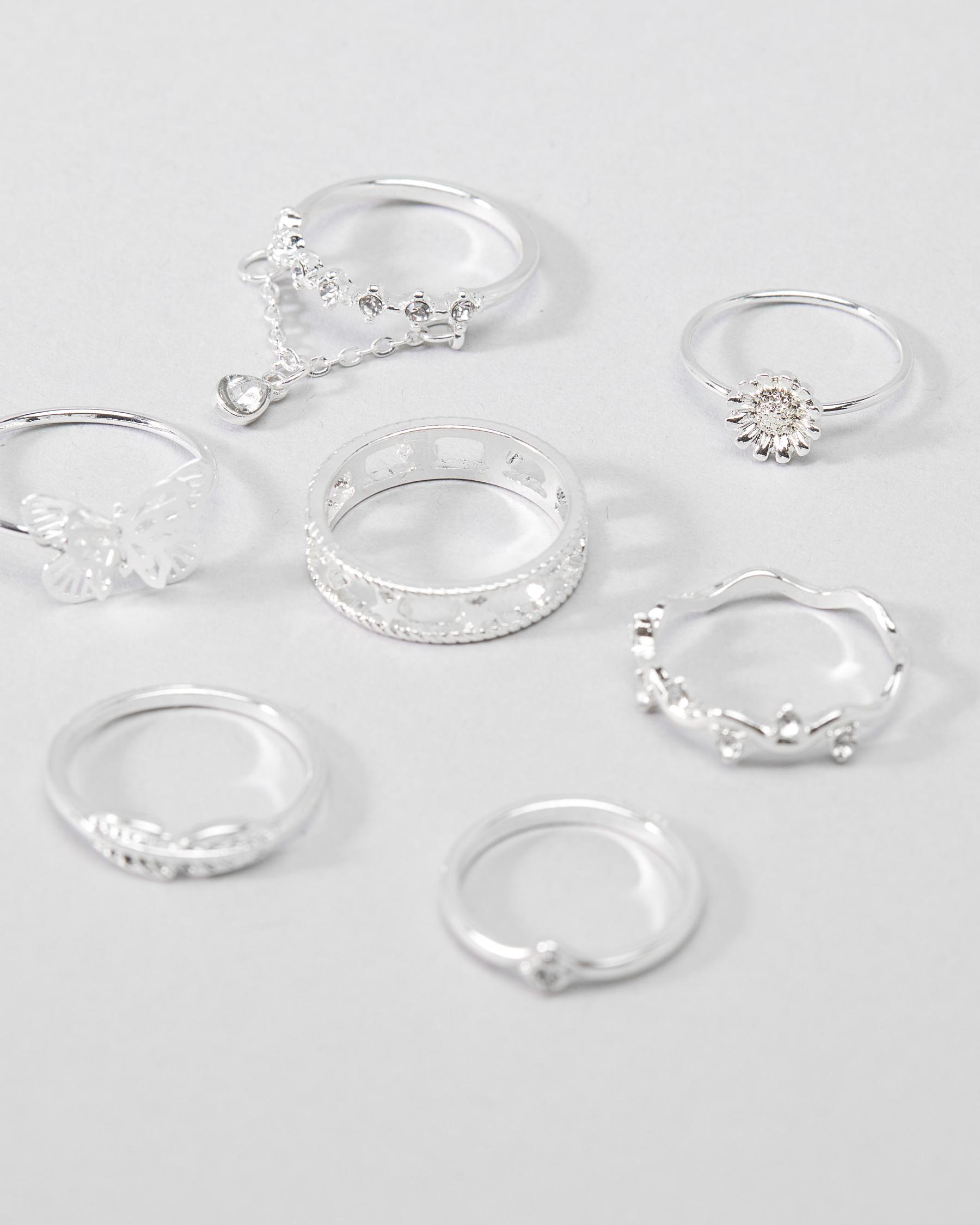 Shop Karyn In LA Vivian Ring Pack In Shiny Silver - Fast Shipping ...