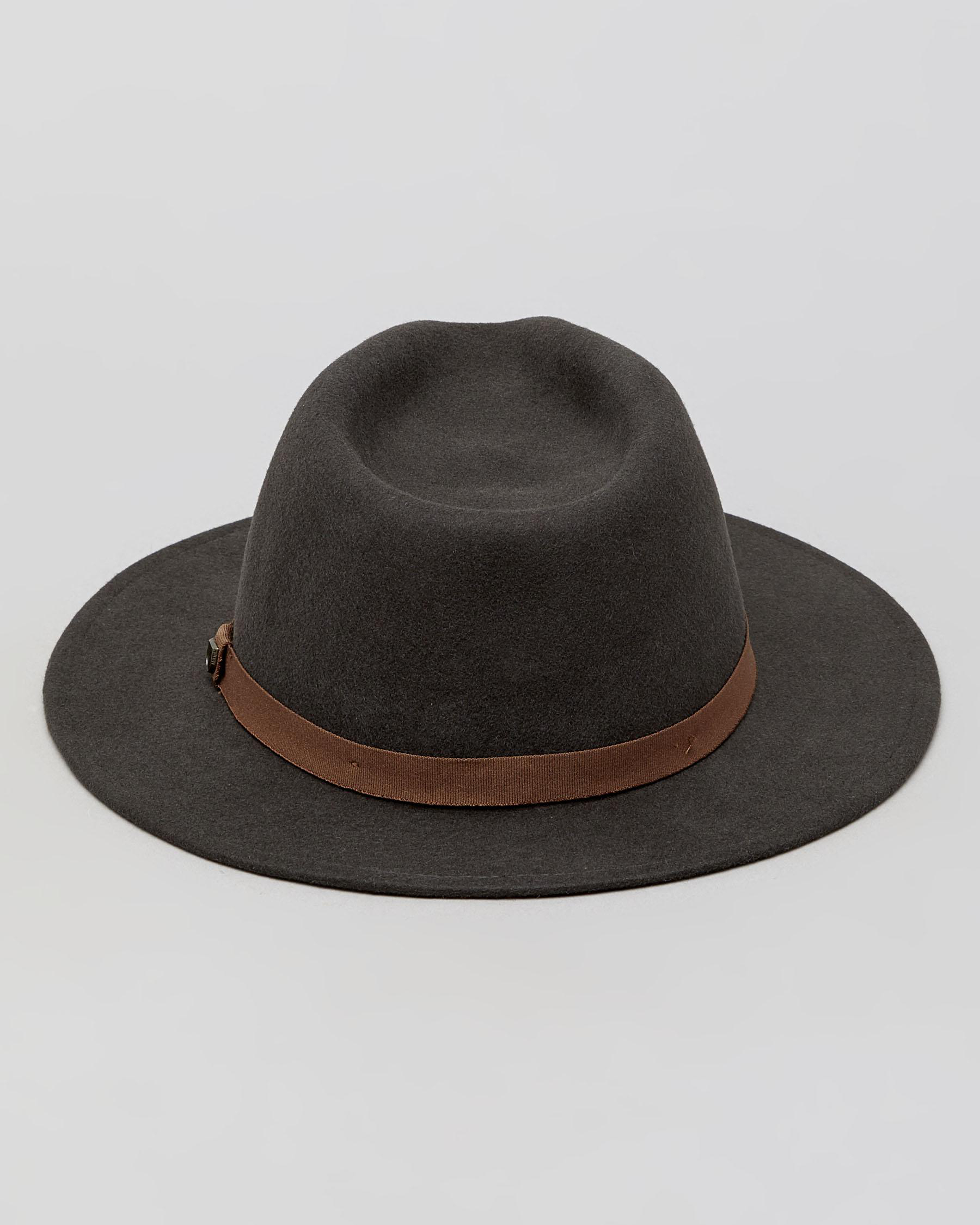 Brixton Messer Packable Fedora In Washed Black/light Brown | City Beach ...