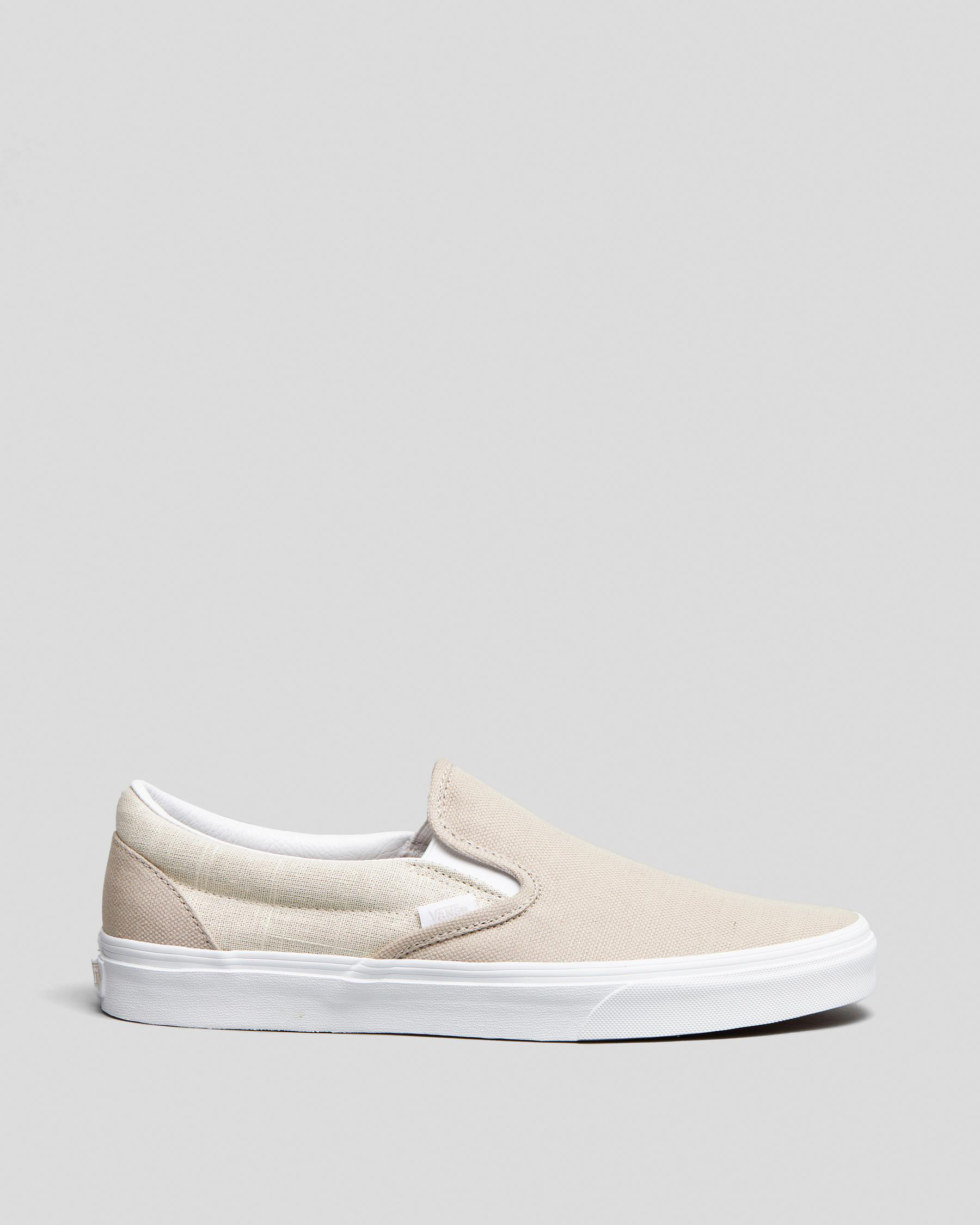 Shop Vans Classic Slip-On Shoes In Colour Theory Summer Linen Natural ...