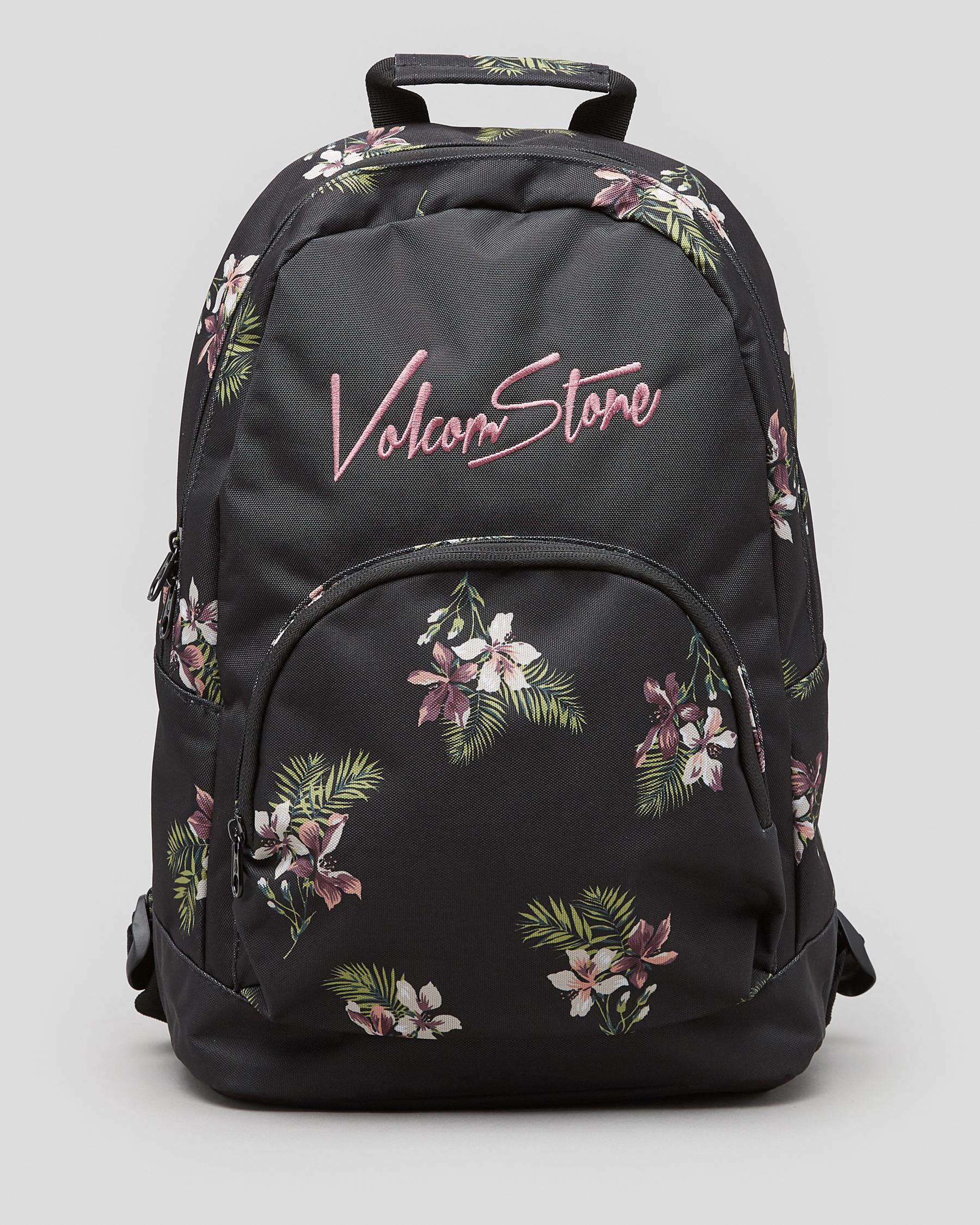 Shop Volcom Patch Attack Retreat Backpack In Black Floral Print - Fast ...