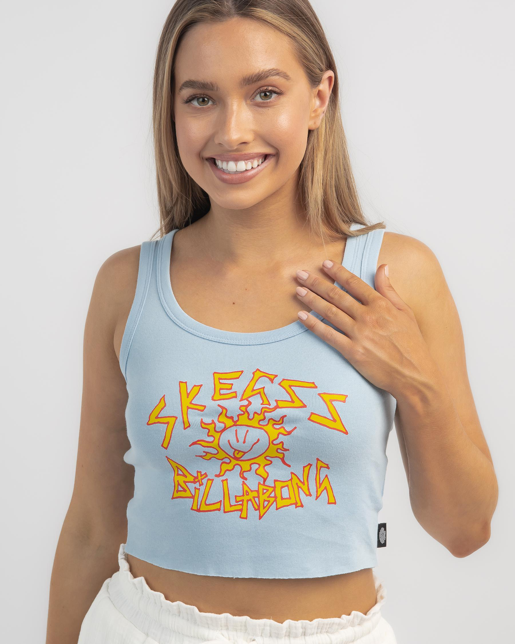 Shop Billabong Skegss Sunart Singlet In Powder Blue - Fast Shipping ...