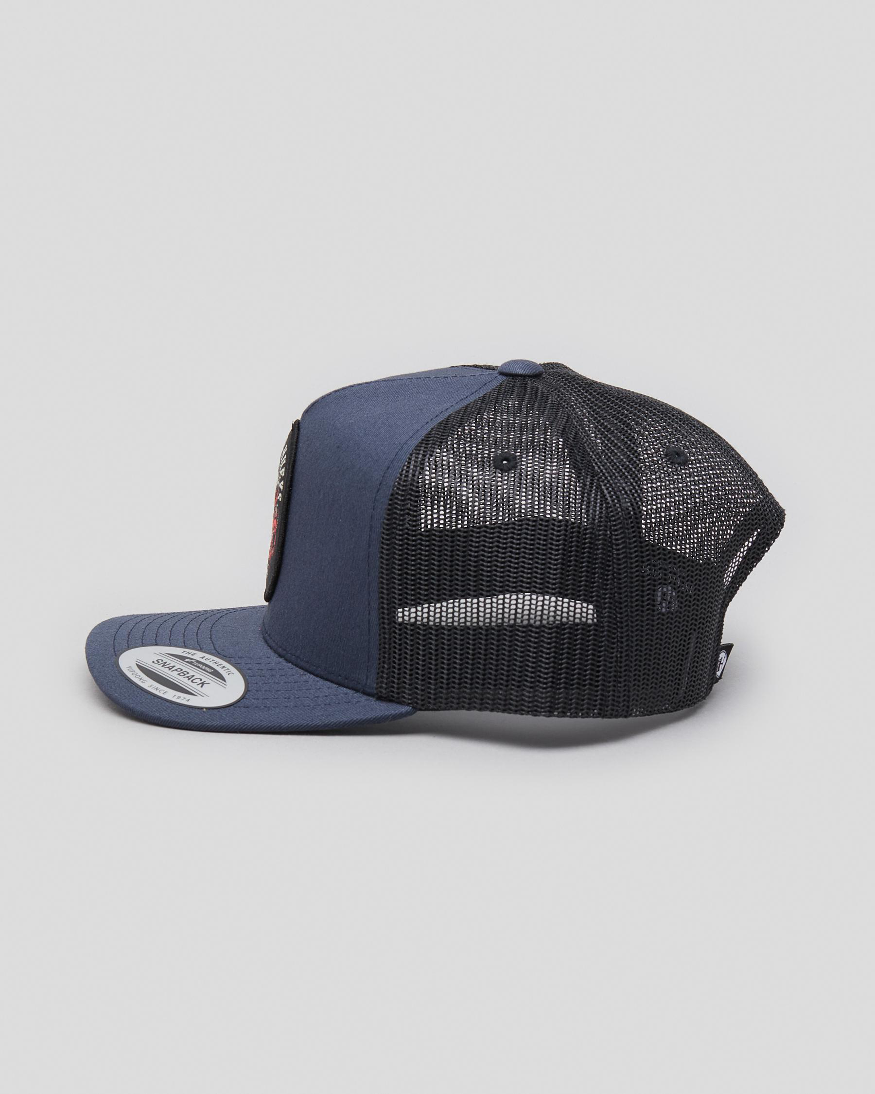 Shop The Mad Hueys Kraken Twill Trucker Cap In Navy - Fast Shipping ...
