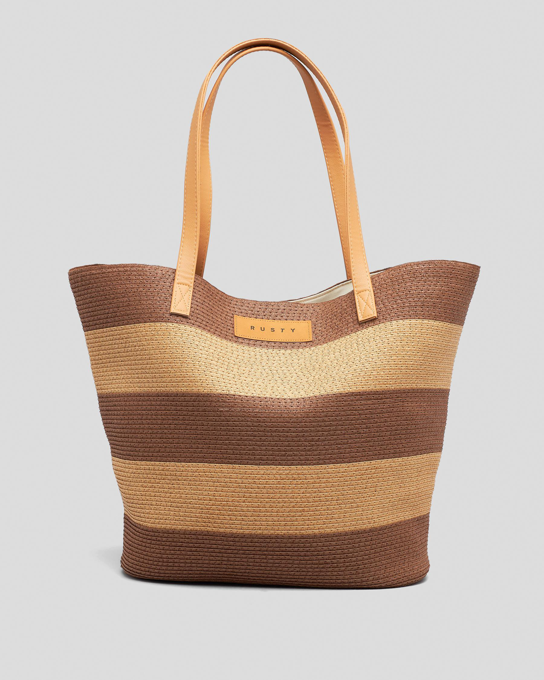 Shop Rusty Hailey Straw Beach Bag In Chocolate / Caramel - Fast ...
