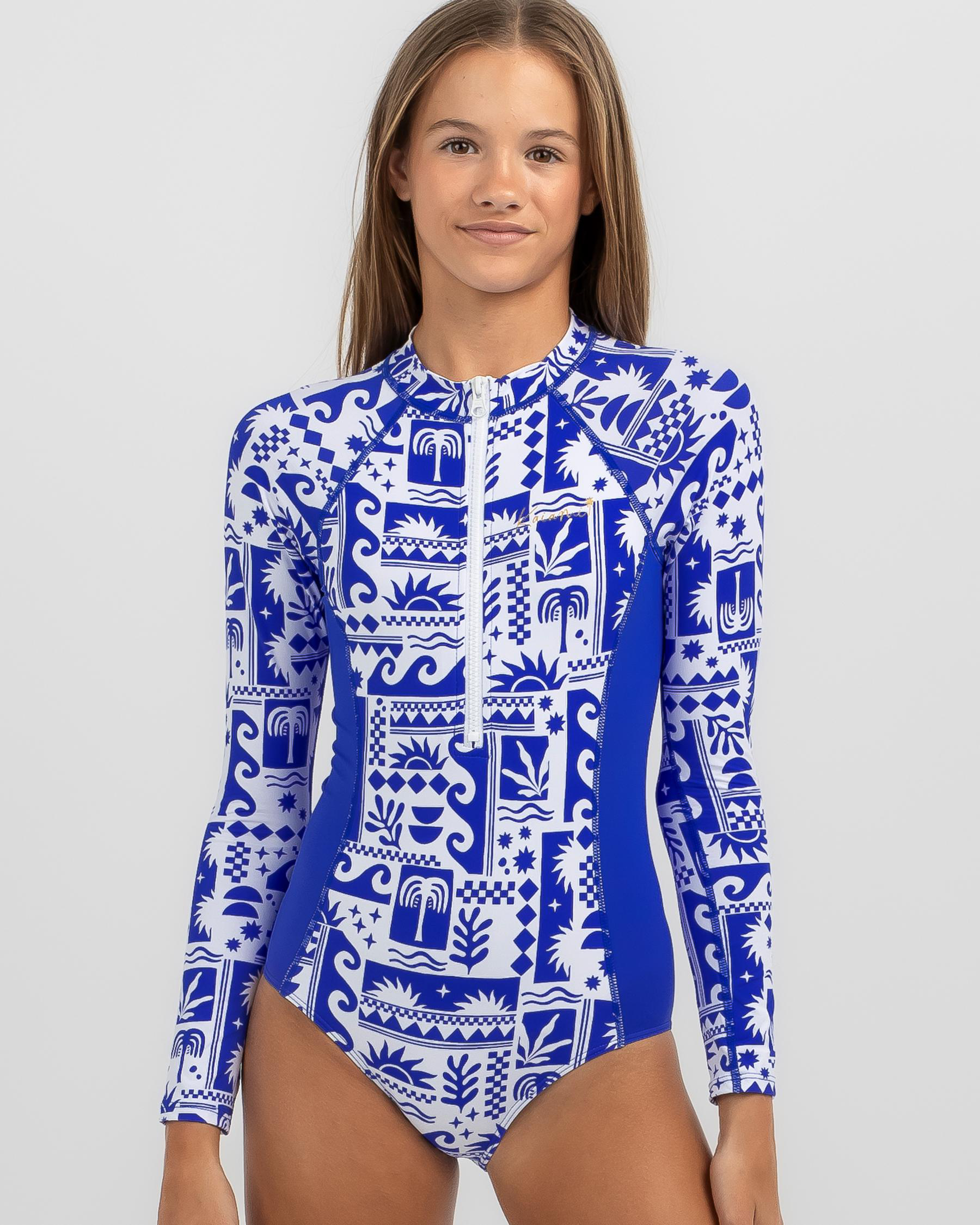 Shop Kaiami Girls' Salerno Surfsuit In Blue/white - Fast Shipping ...