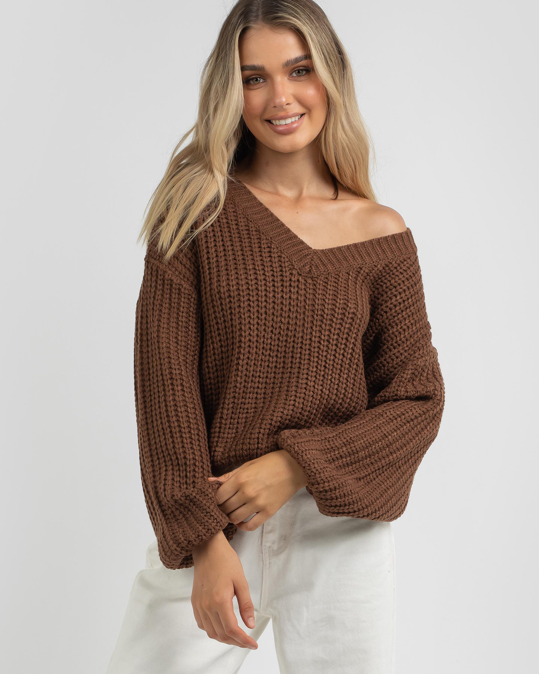 Shop Mooloola Whitehaven Knit Jumper In Chocolate - Fast Shipping ...