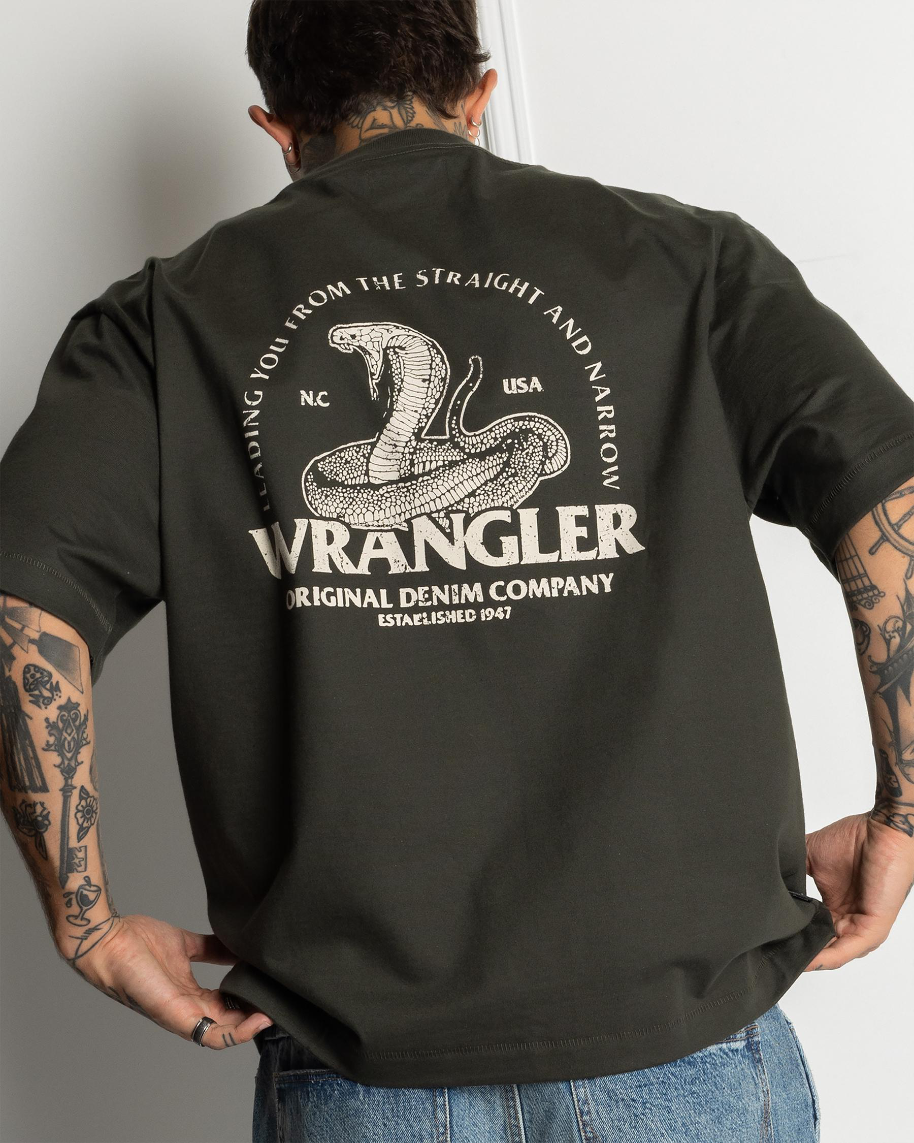 Shop Wrangler Snake Stack Boxcar T-Shirt In Dark Slate - Fast Shipping ...