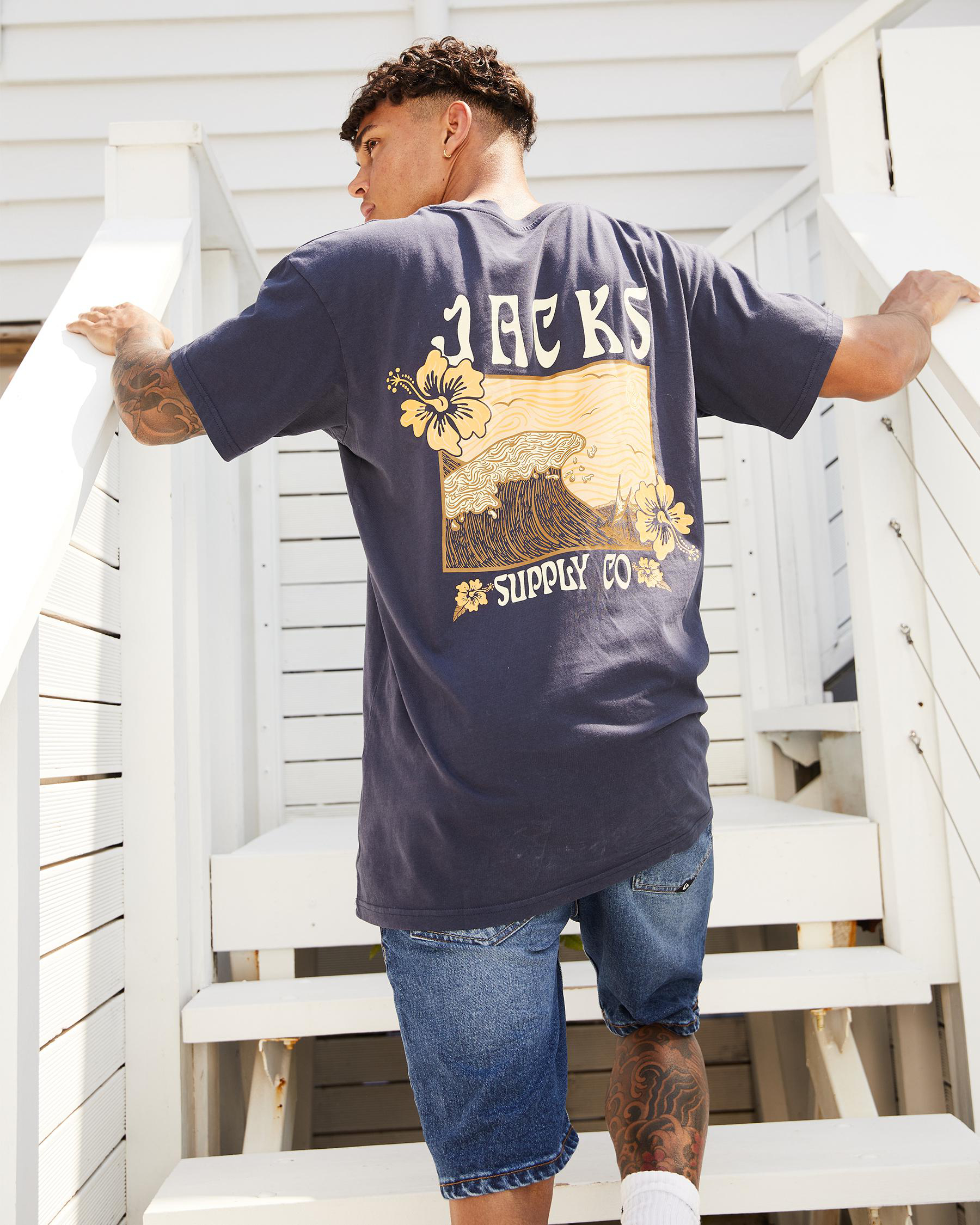 Shop Jacks Tropical T-Shirt In Overdye Navy - Fast Shipping & Easy ...
