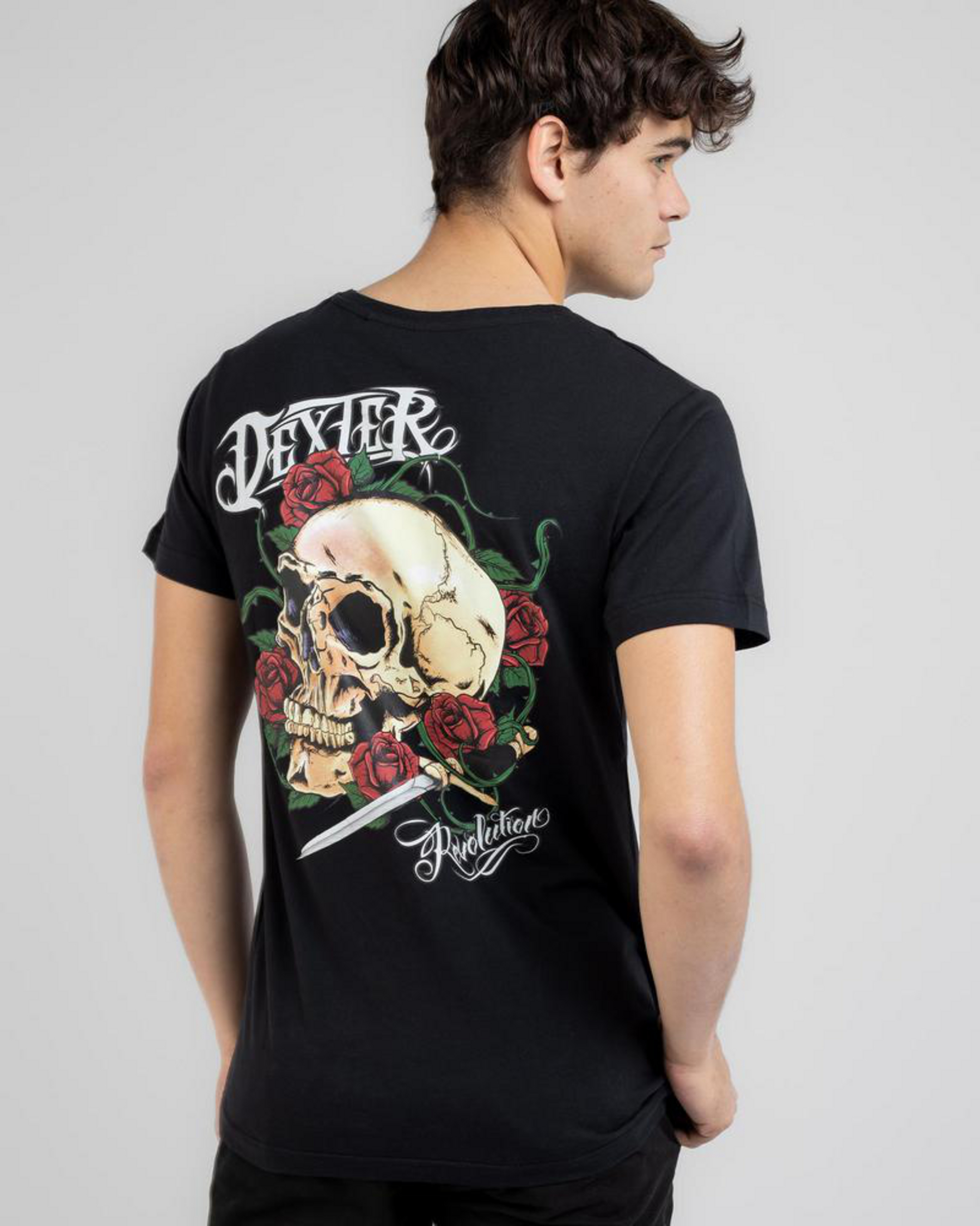 Shop Dexter Skulls & Roses T-Shirt In Black - Fast Shipping & Easy ...